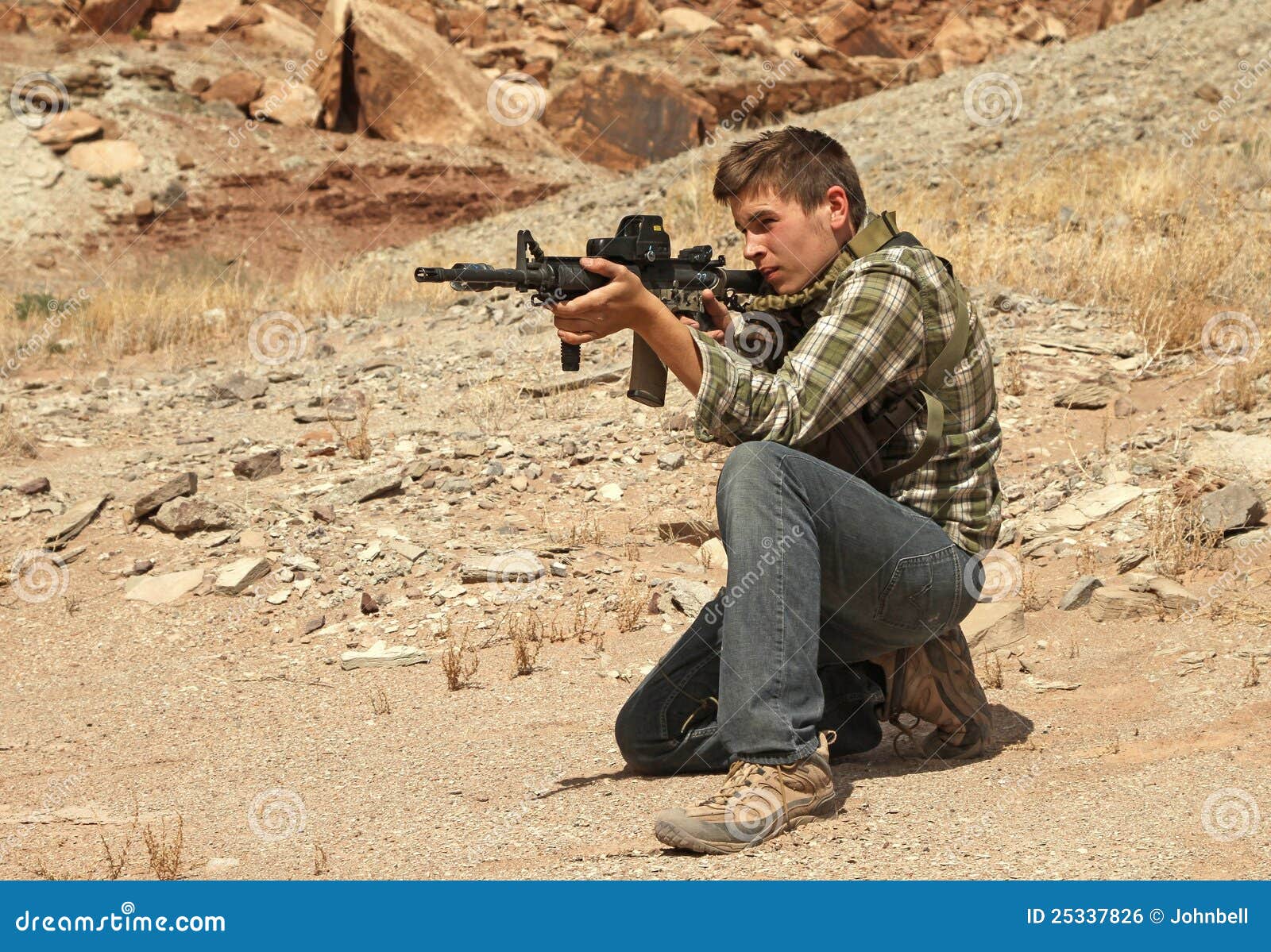 Teenage Boy Shooting Rifle. Stock Photo - Image of sport, optics: 25337826