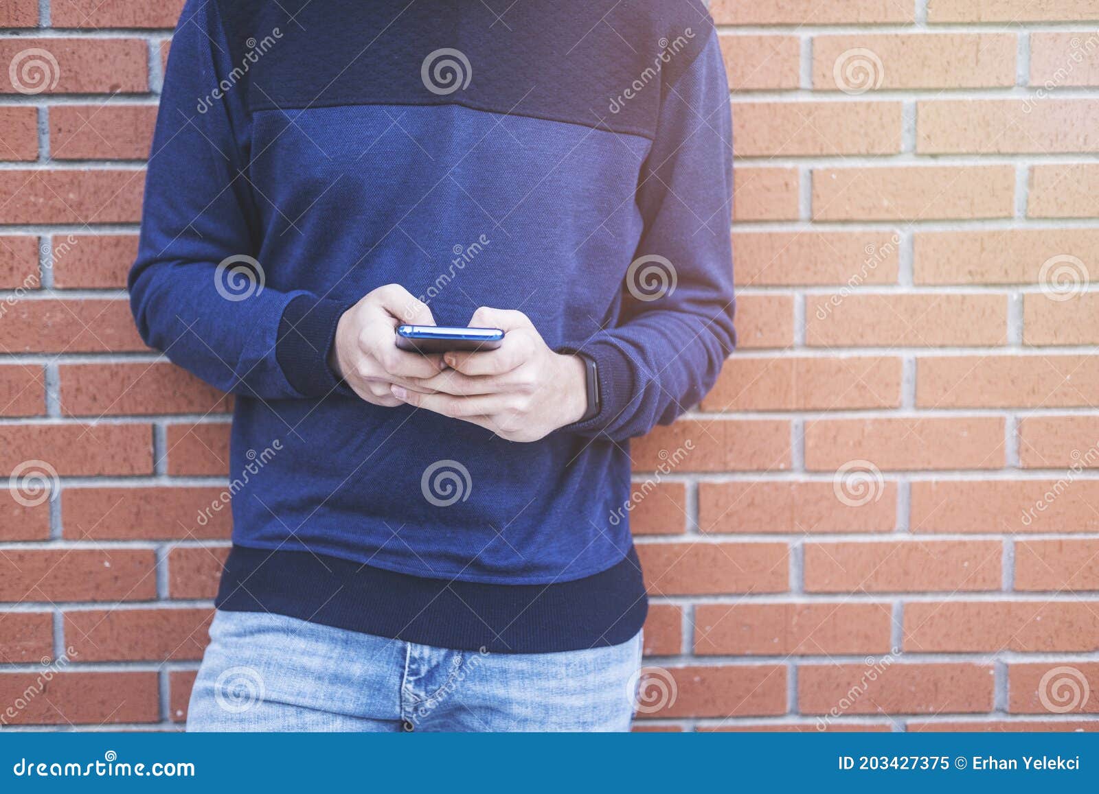 Teenage Boy Texting Message in Outside Stock Image - Image of ...