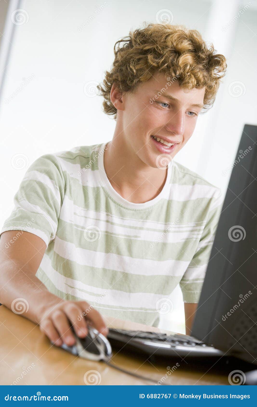 Teenage Boy Using Desktop Computer Stock Image - Image of person ...