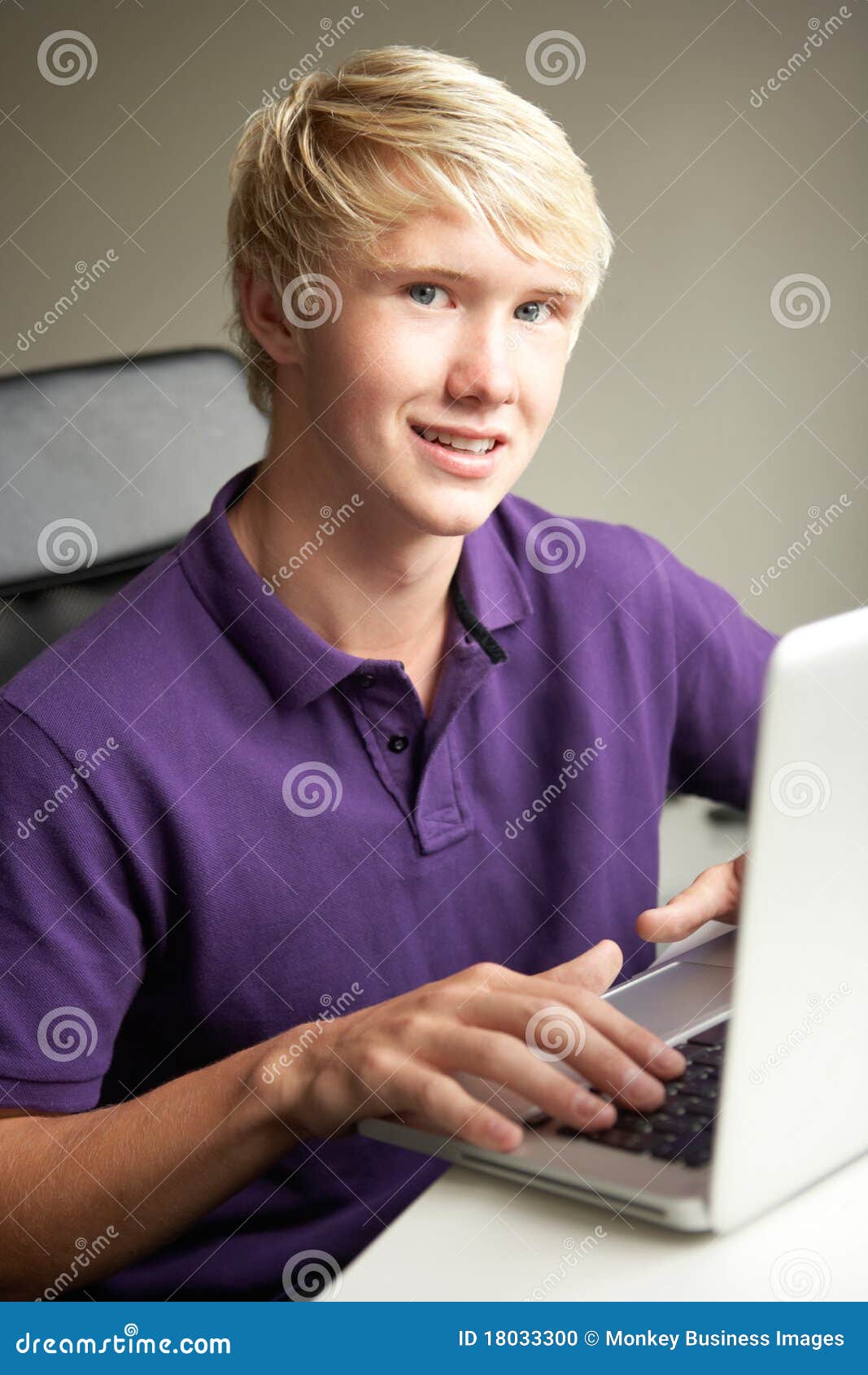 Teenage Boy Using Laptop at Home Stock Photo - Image of relaxing, teen ...