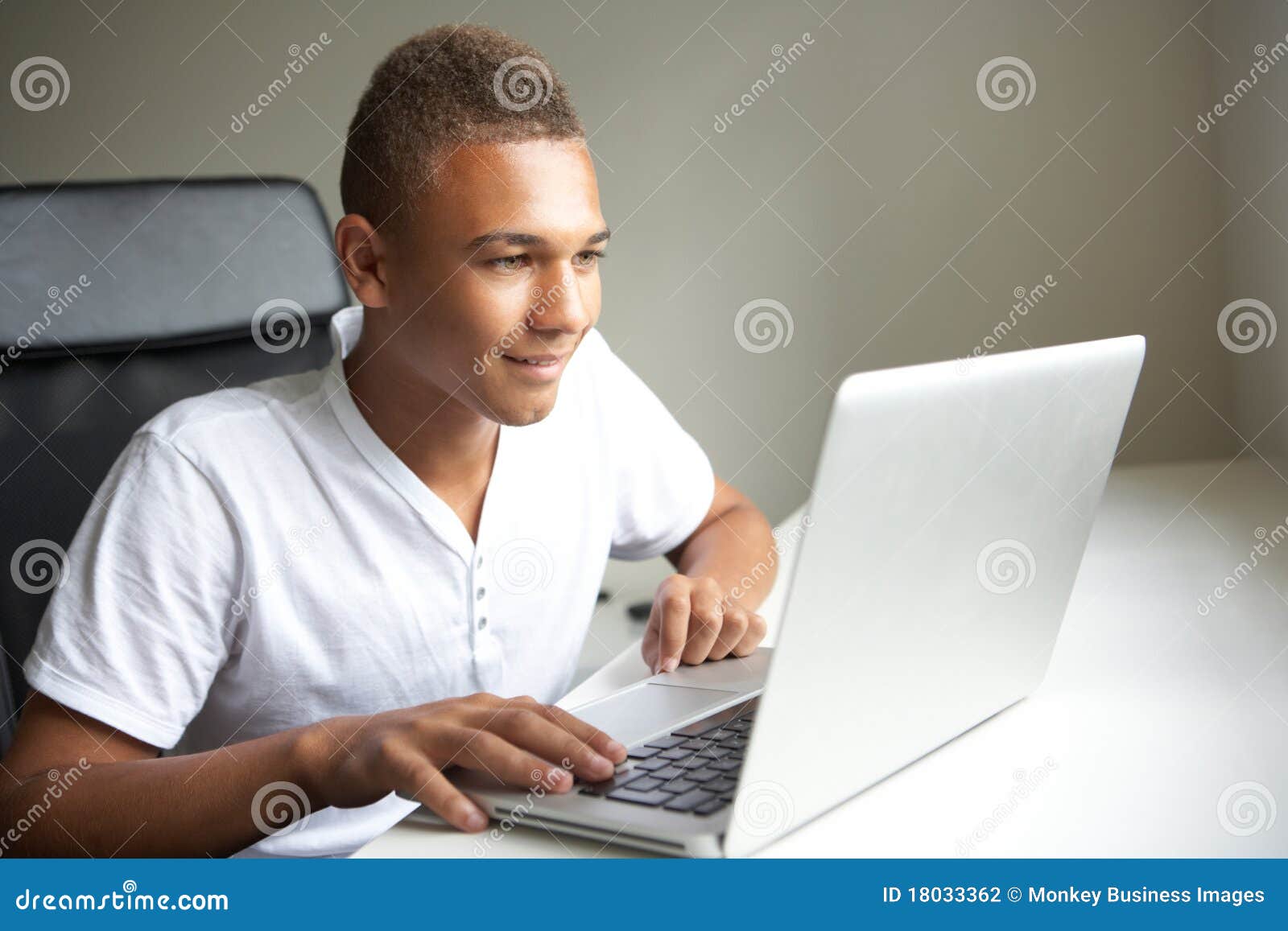 Teenage Boy Using Laptop at Home Stock Photo - Image of work, home ...