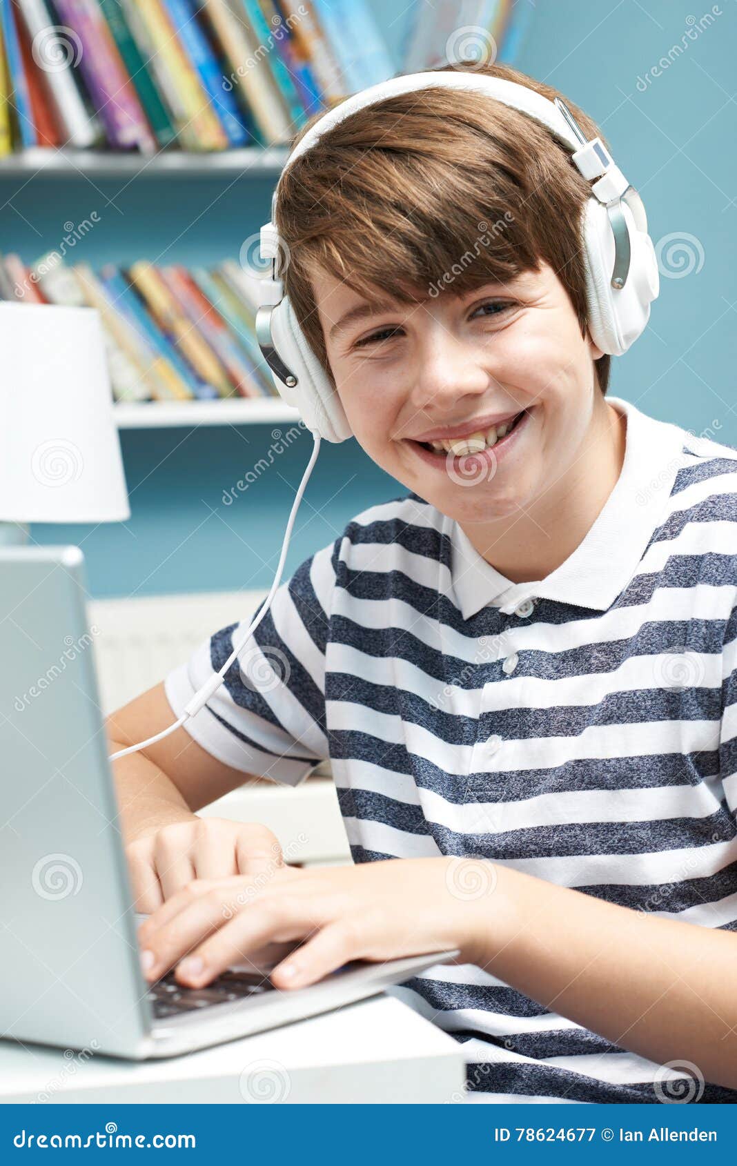 Teenage Boy Using Technology in Bedroom Stock Image - Image of ...