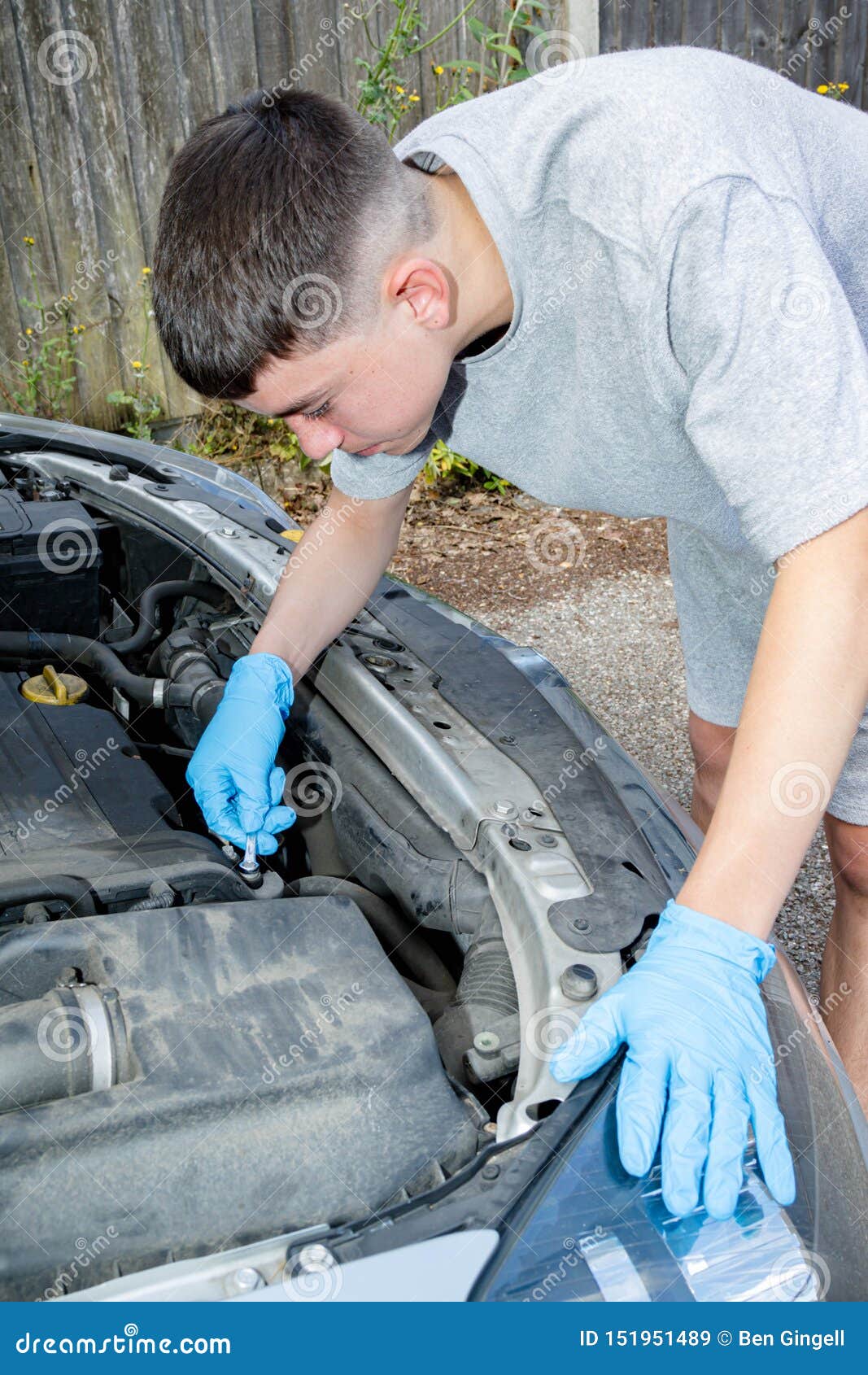Teenage Boy Working on a Car Stock Image - Image of bonnet, mechanical ...