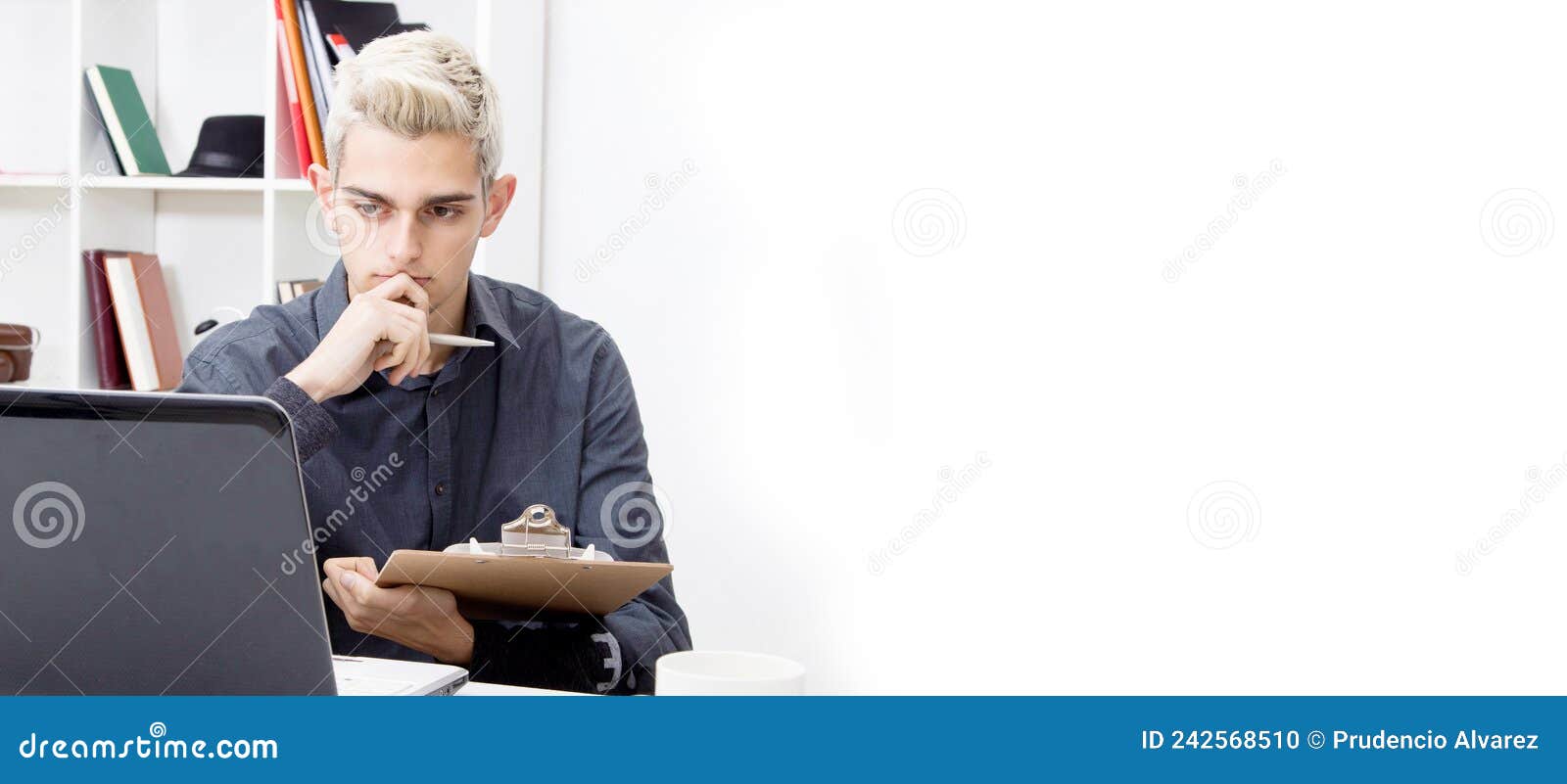 Boy working with computer stock photo. Image of indoors - 242568510