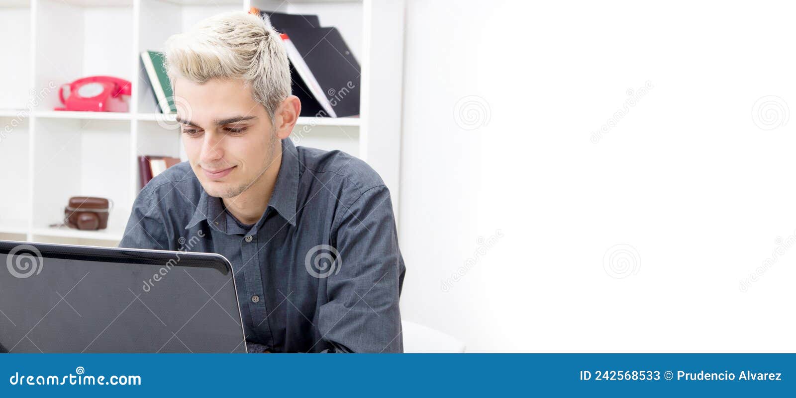 Boy working with computer stock image. Image of exam - 242568533