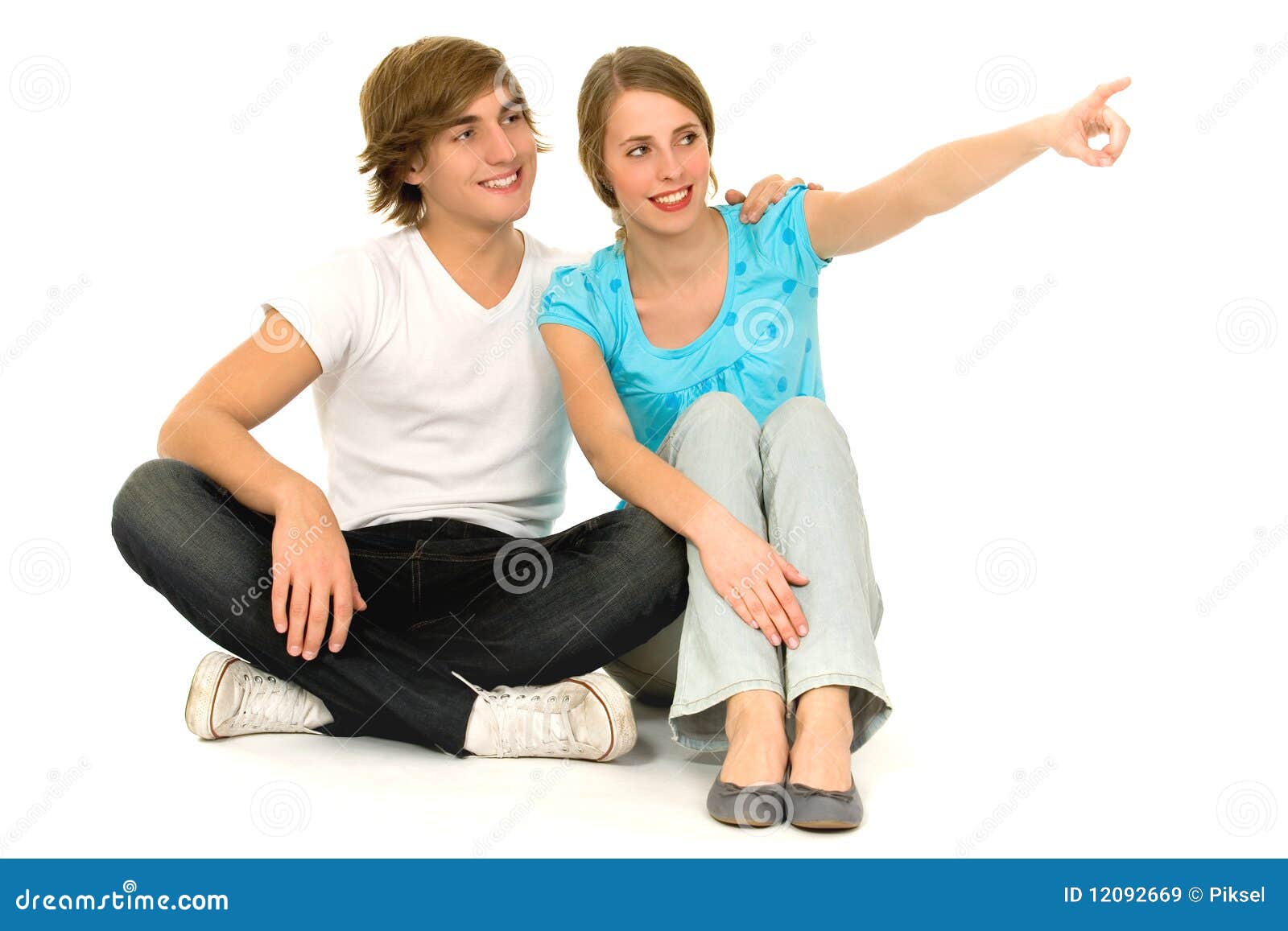 Teenage couple pointing stock image. Image of happiness - 12092669
