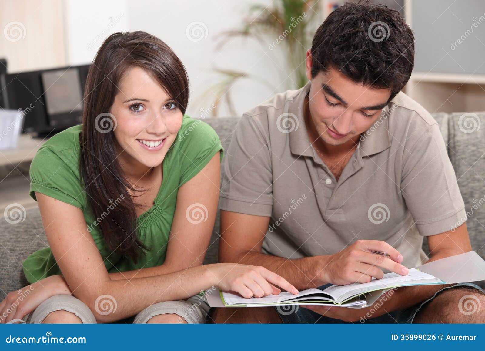Teenage couple studying stock photo. Image of girl, review - 35899026