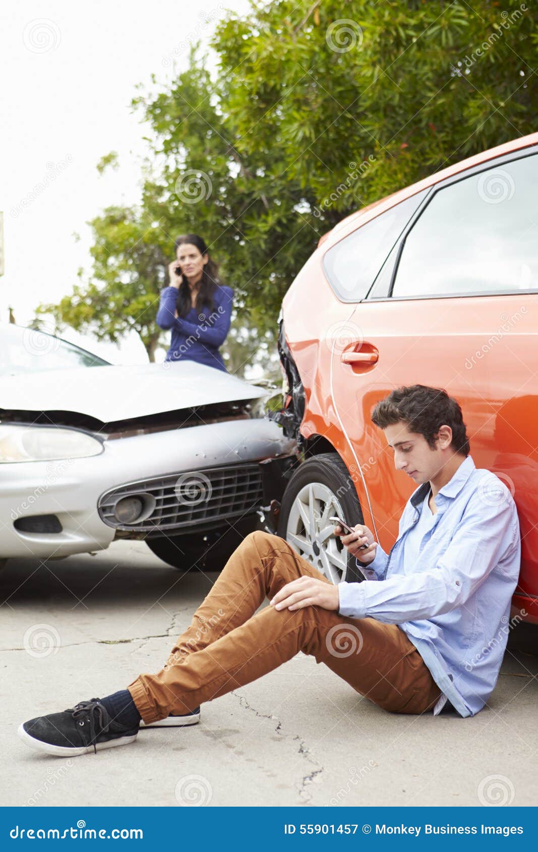 Teenage Driver Making Phone Call after Traffic Accident Stock Image ...