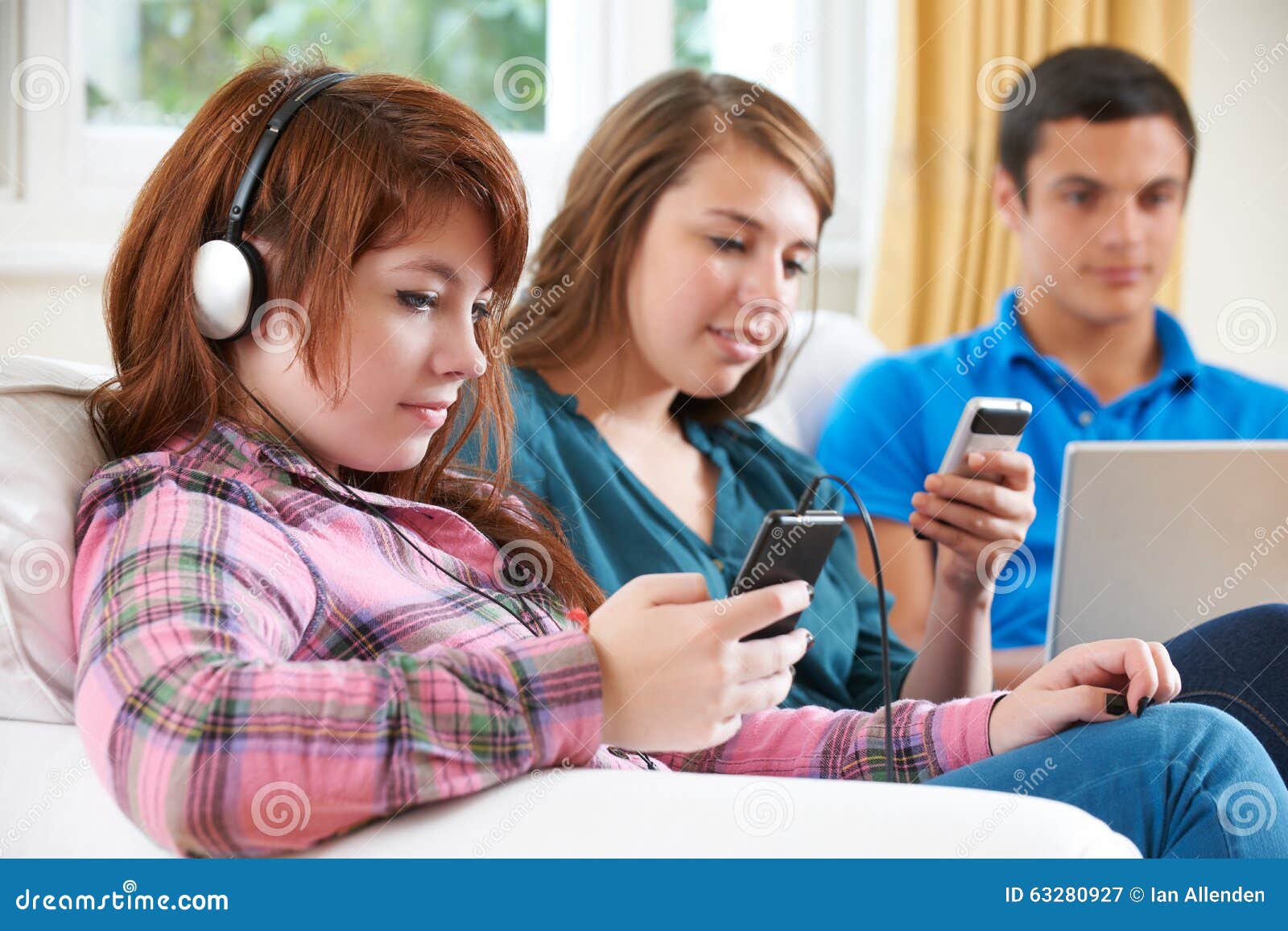 Teenage Friends Using Digital Technology at Home Stock Image - Image of ...