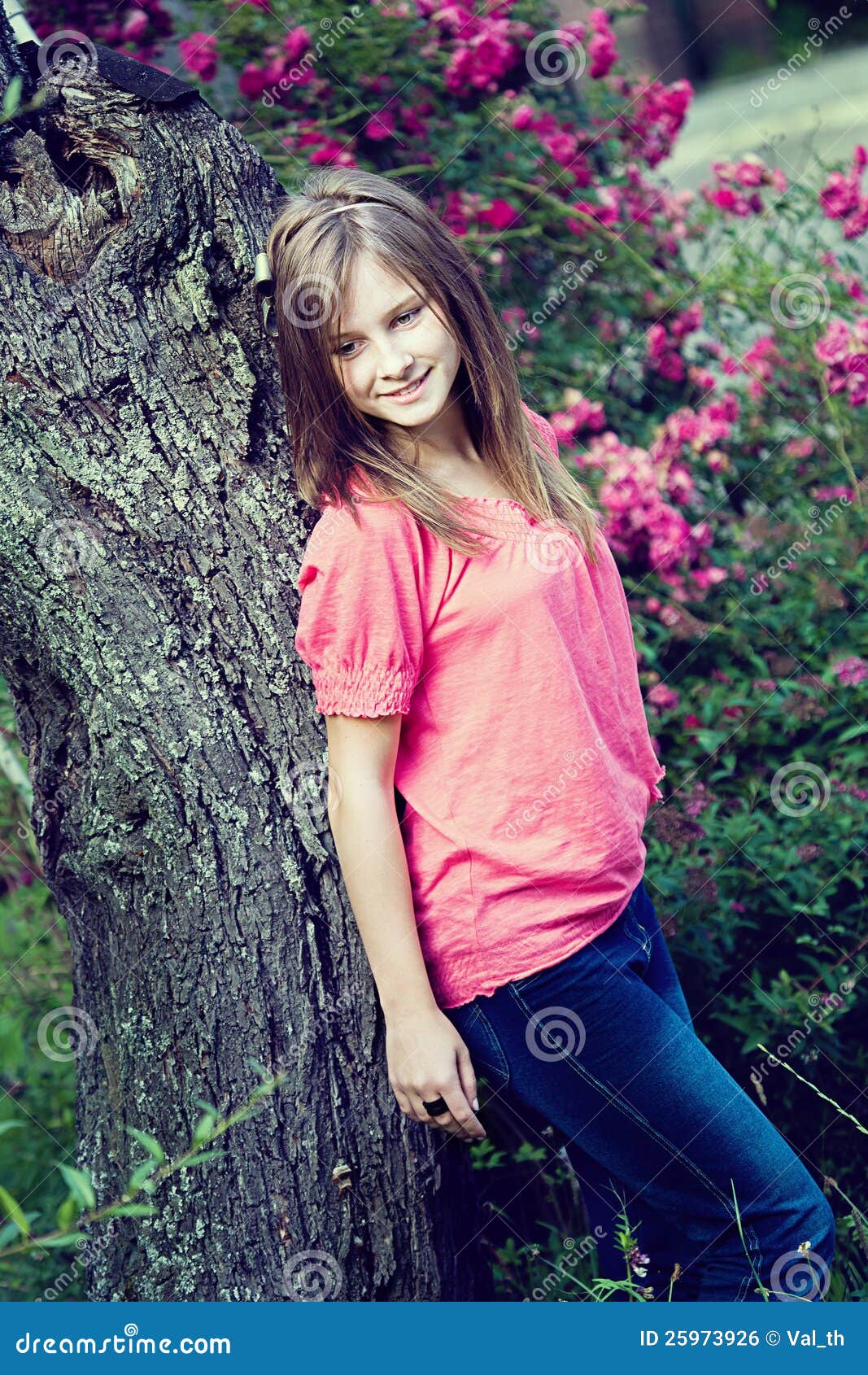 Teenage girl at apple tree stock photo. Image of smiling - 25973926