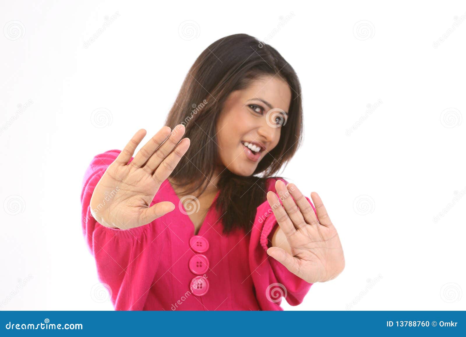 Teenage Girl in Avoiding Action Stock Photo - Image of pink, indoors ...