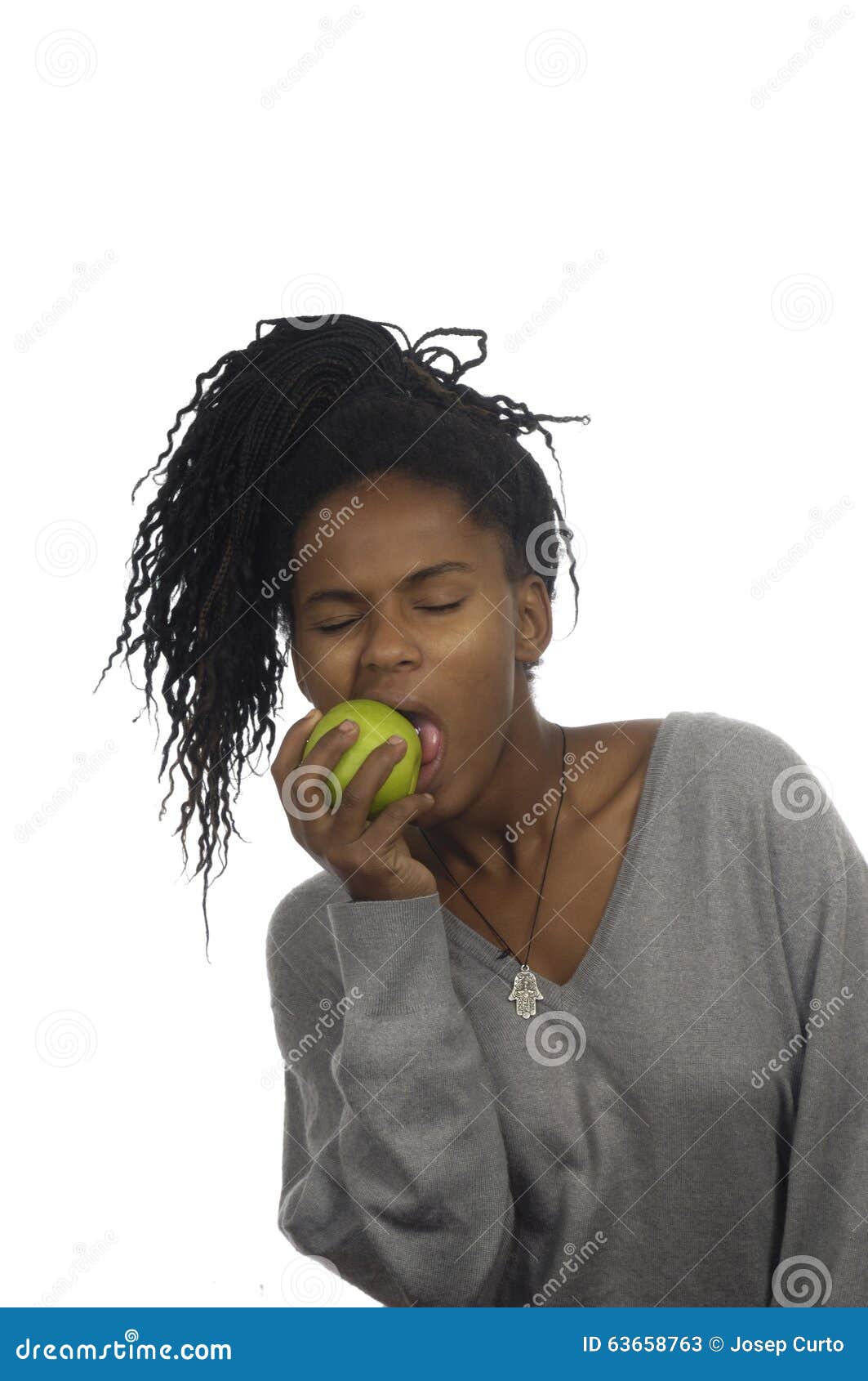 Teenage Girl Biting an Apple Stock Image - Image of apple, fruit: 63658763