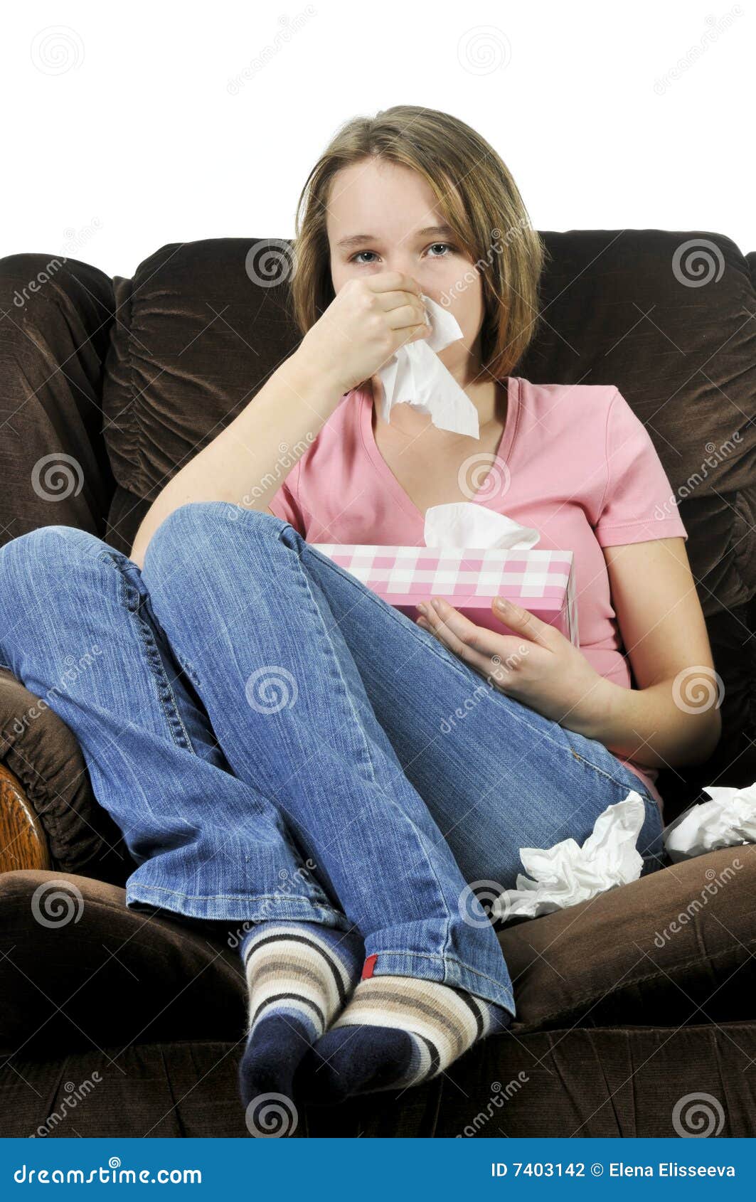 Teenage girl with a cold stock photo. Image of face, background - 7403142