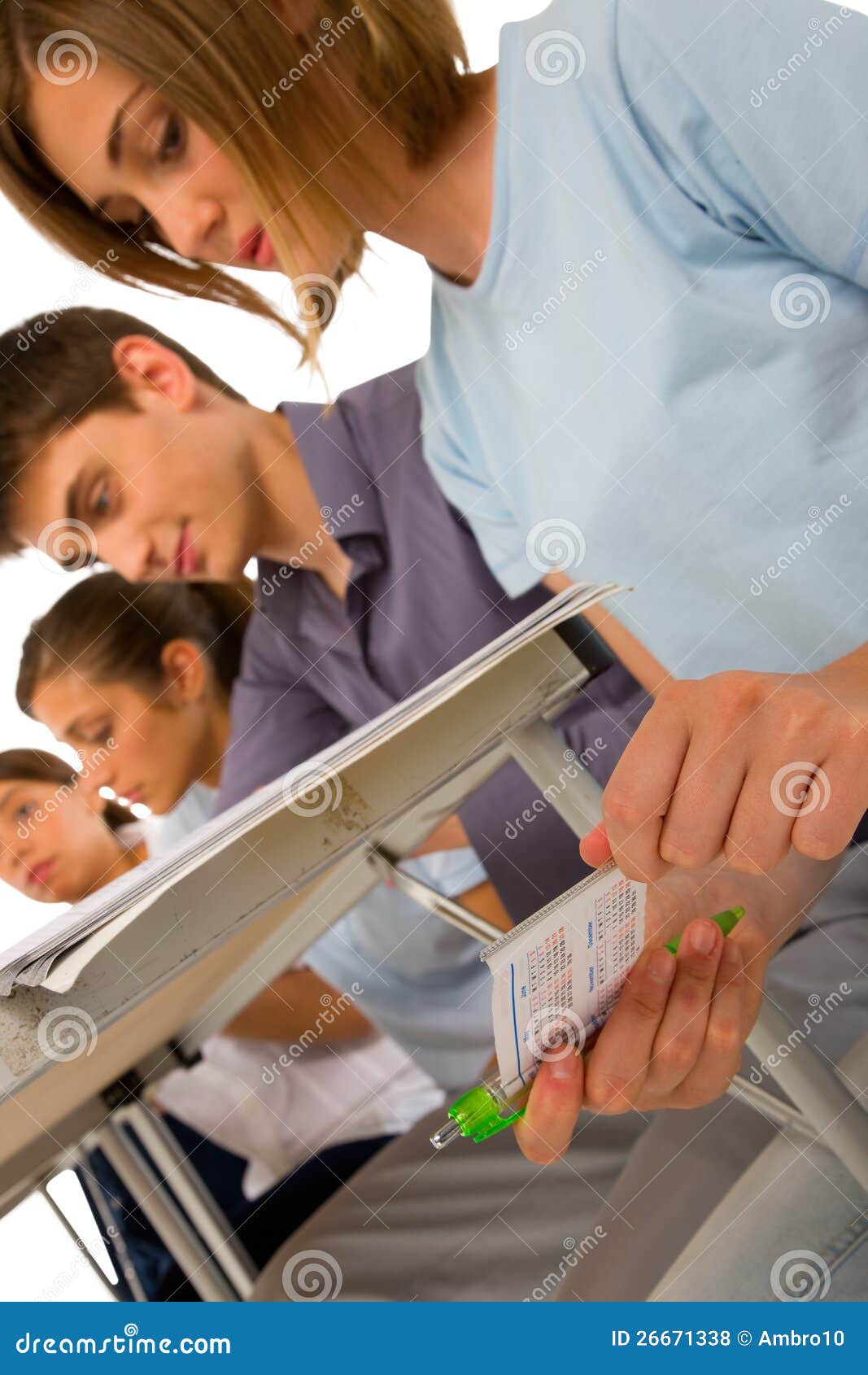 Teenage Girl Copying Classmate S Assignment Stock Photo - Image of ...