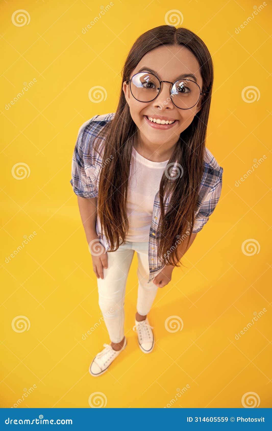 Teenage Girl In Eyesight Eyeglasses Look Somewhere Girl With Eyesight Glasses And Checkered