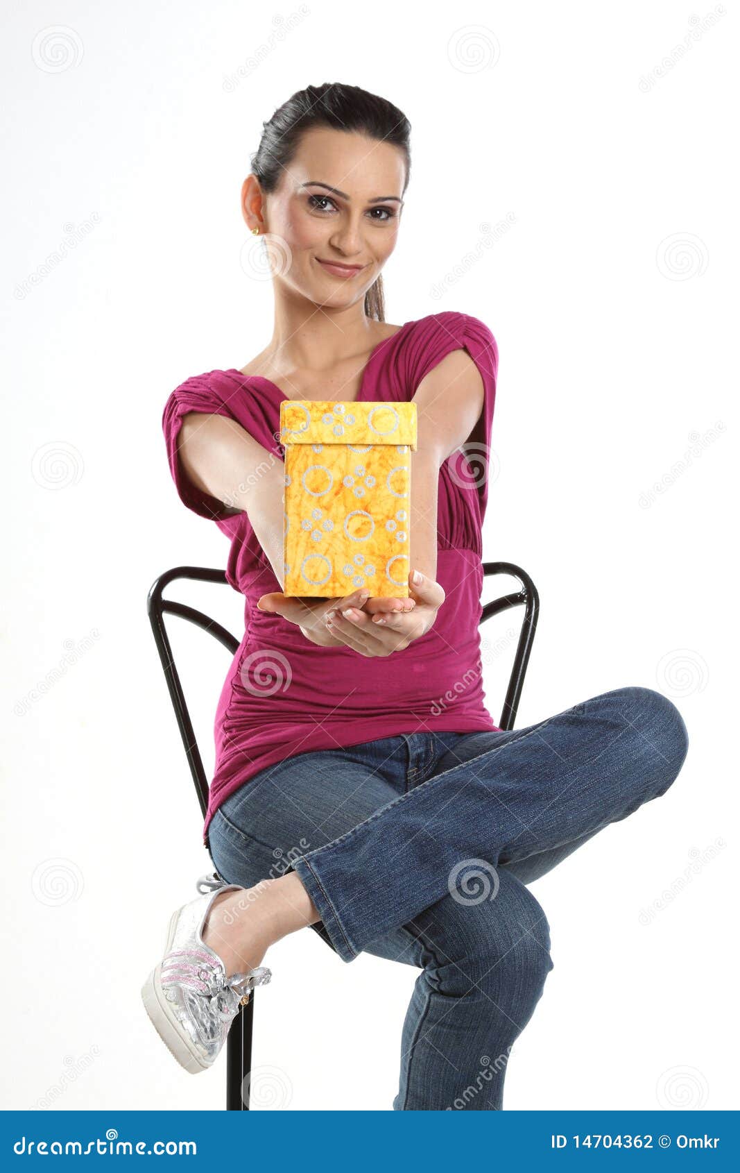 Teenage Girl with the Gift Box Stock Photo - Image of colourful, jeans ...