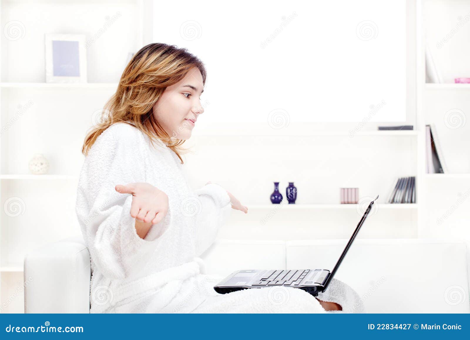 Teenage Girl at Home Chatting on Computer Stock Image - Image of ...