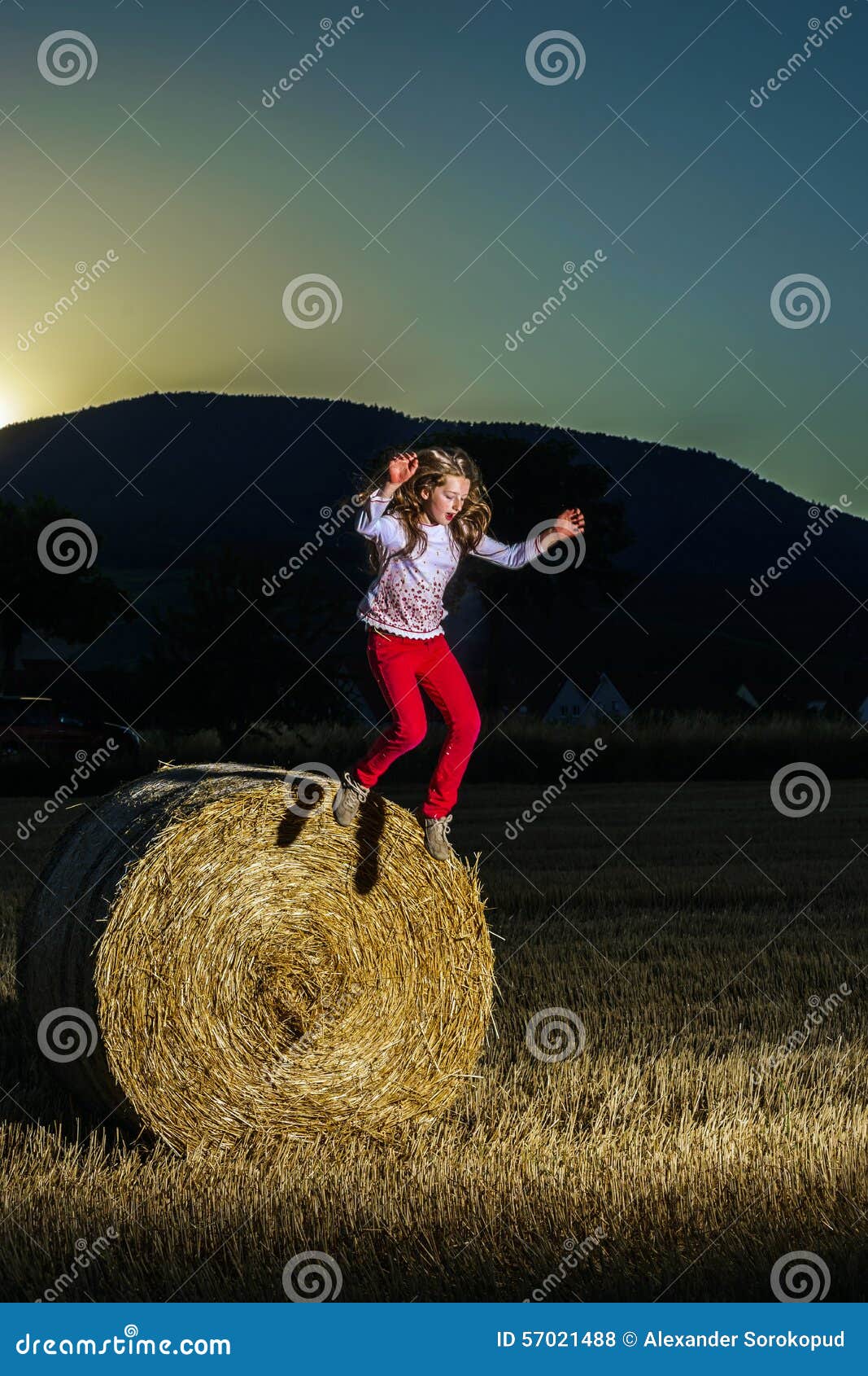 Teenage Girl Jumping from the Haystack Stock Photo - Image of life ...