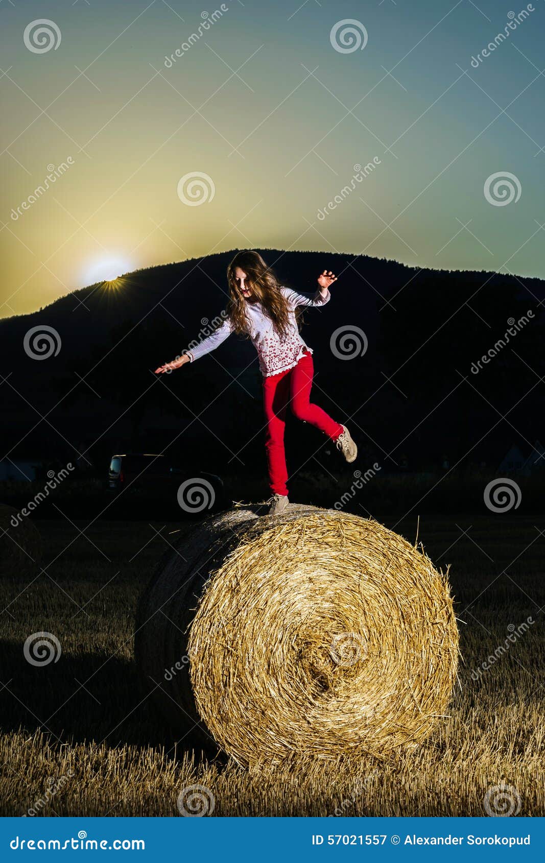 Teenage Girl Jumping from the Haystack Stock Image - Image of cute ...
