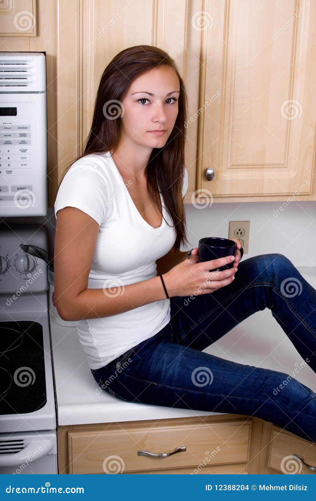 Teenage Girl in the Kitchen Stock Photo - Image of message, technology ...