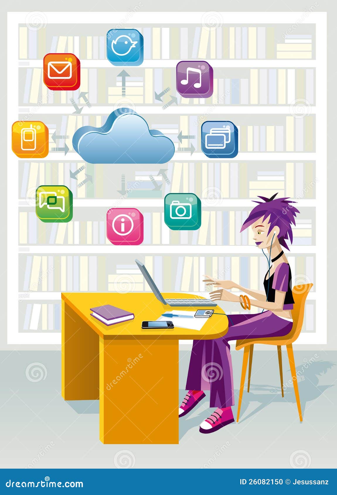 Teenage Girl in a Library stock vector. Illustration of college - 26082150