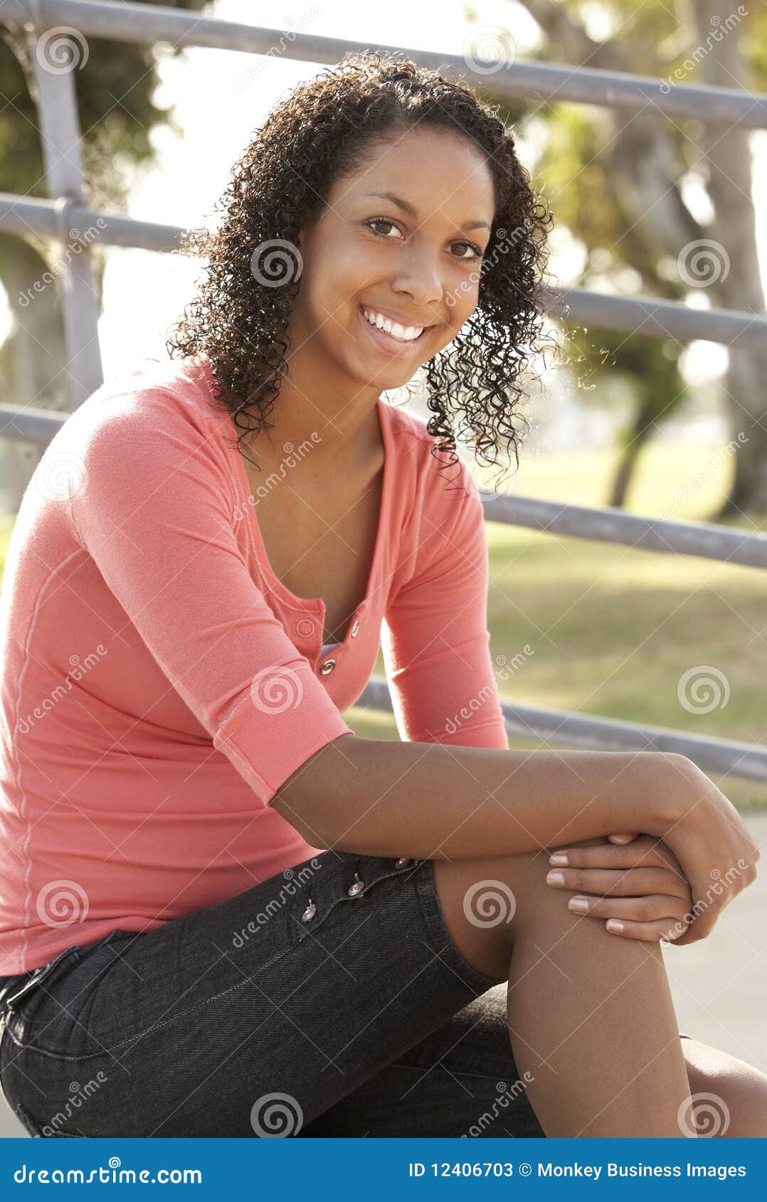 Teenage Girl Sitting on Steps Stock Image - Image of length, people ...