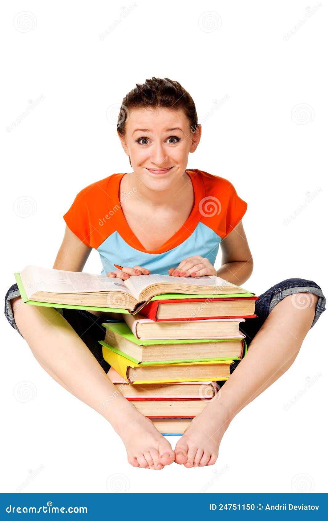 Teenage Girl with Stack of Books Stock Photo - Image of education, girl ...
