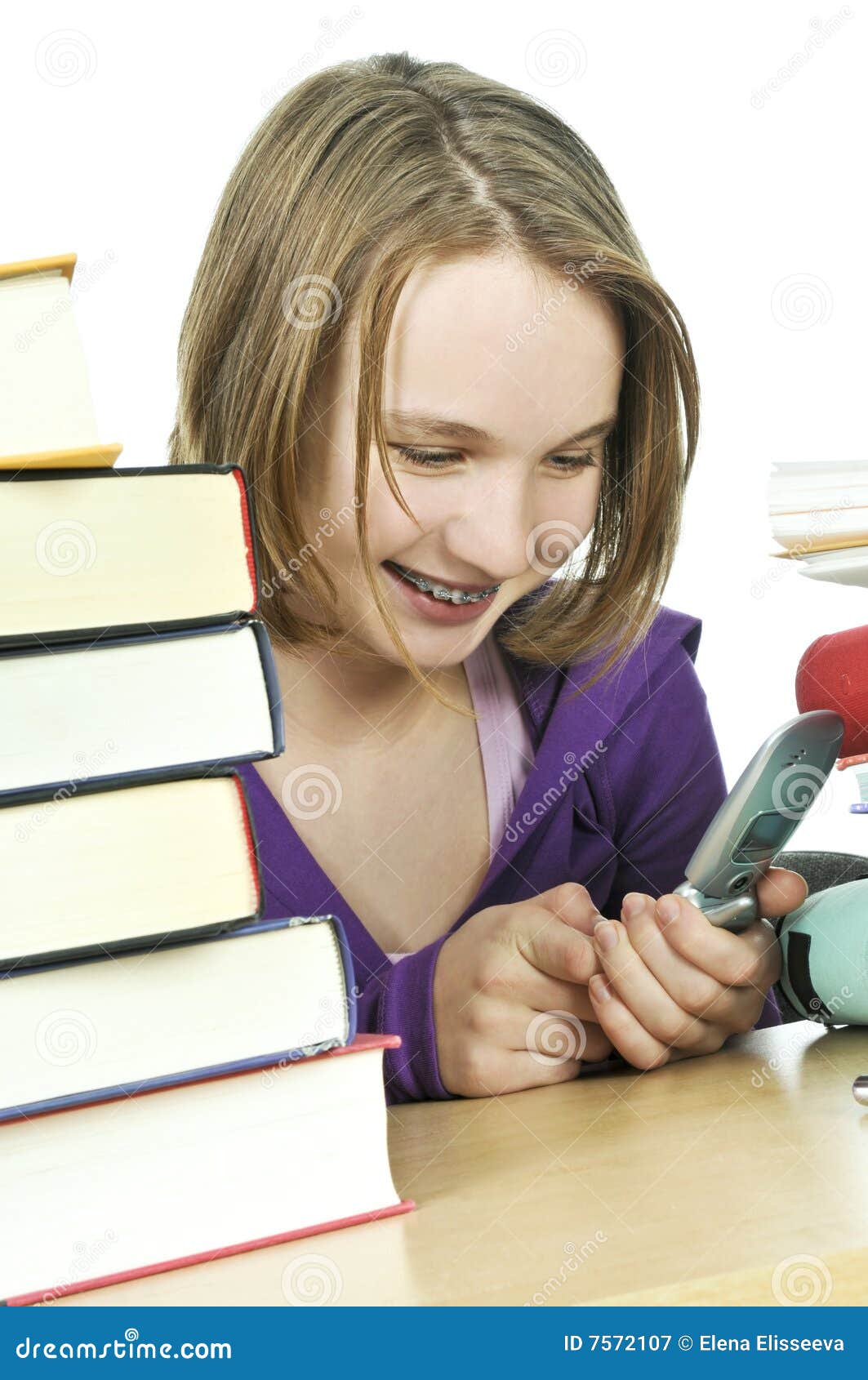 Teenage girl studying stock image. Image of children, desk - 7572107