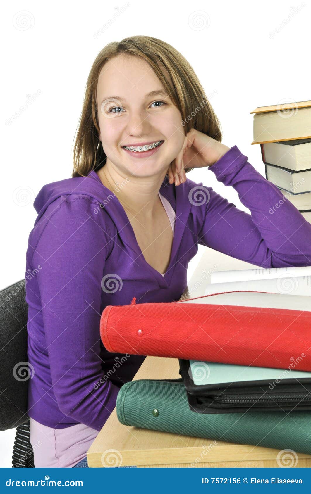 Teenage girl studying stock photo. Image of desk, school - 7572156
