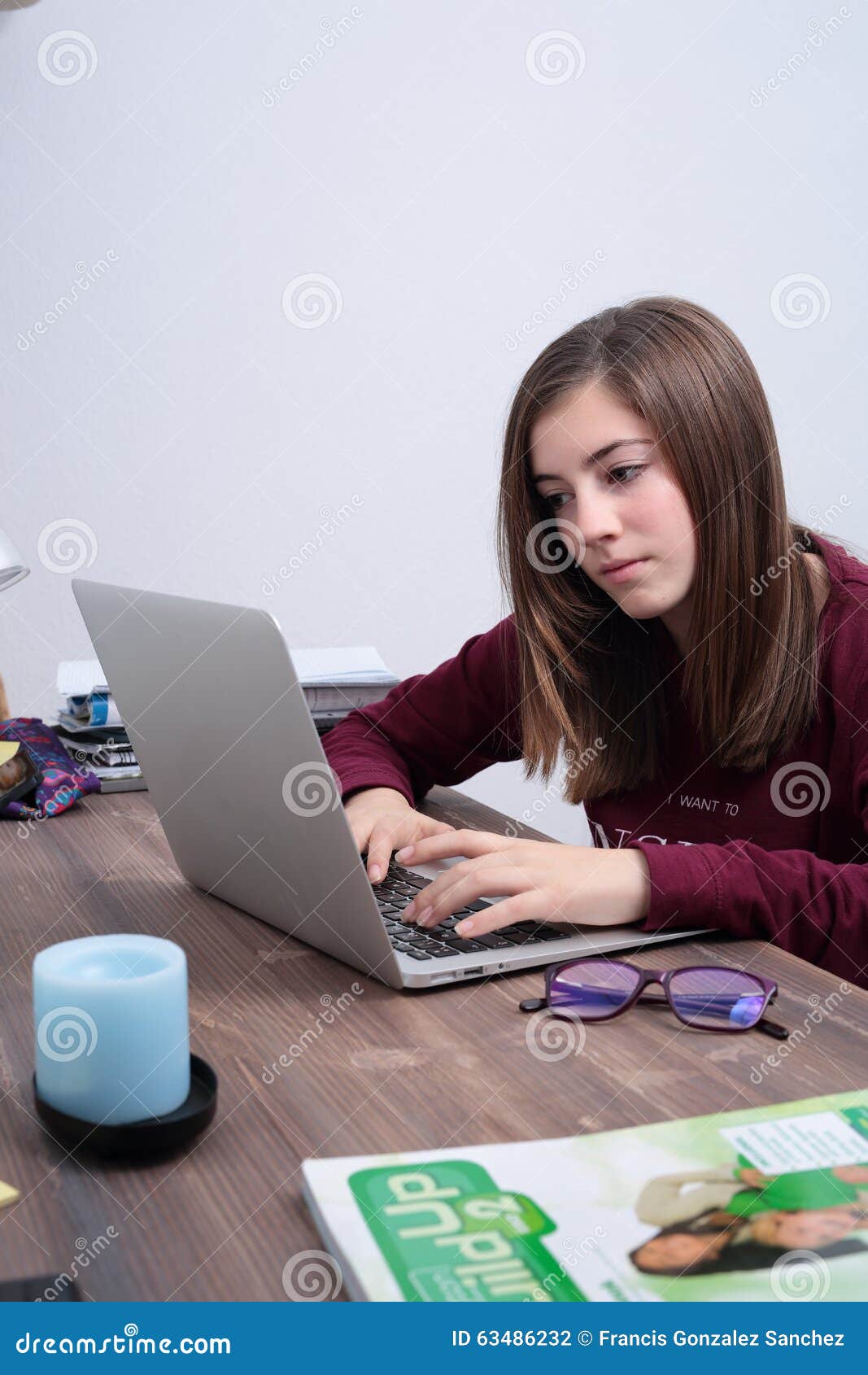 Teenage Girl Studying with a Computer Stock Photo - Image of female ...