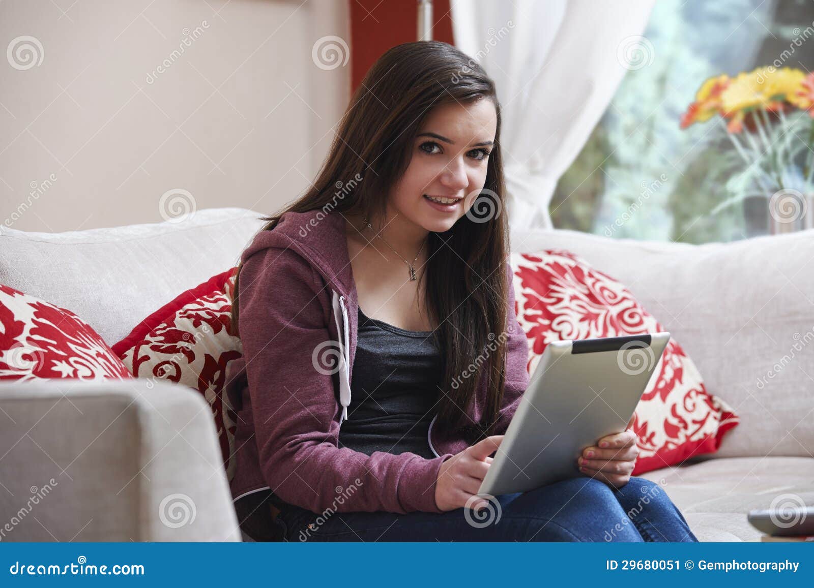Teenage girl on tablet pc stock image. Image of computer - 29680051