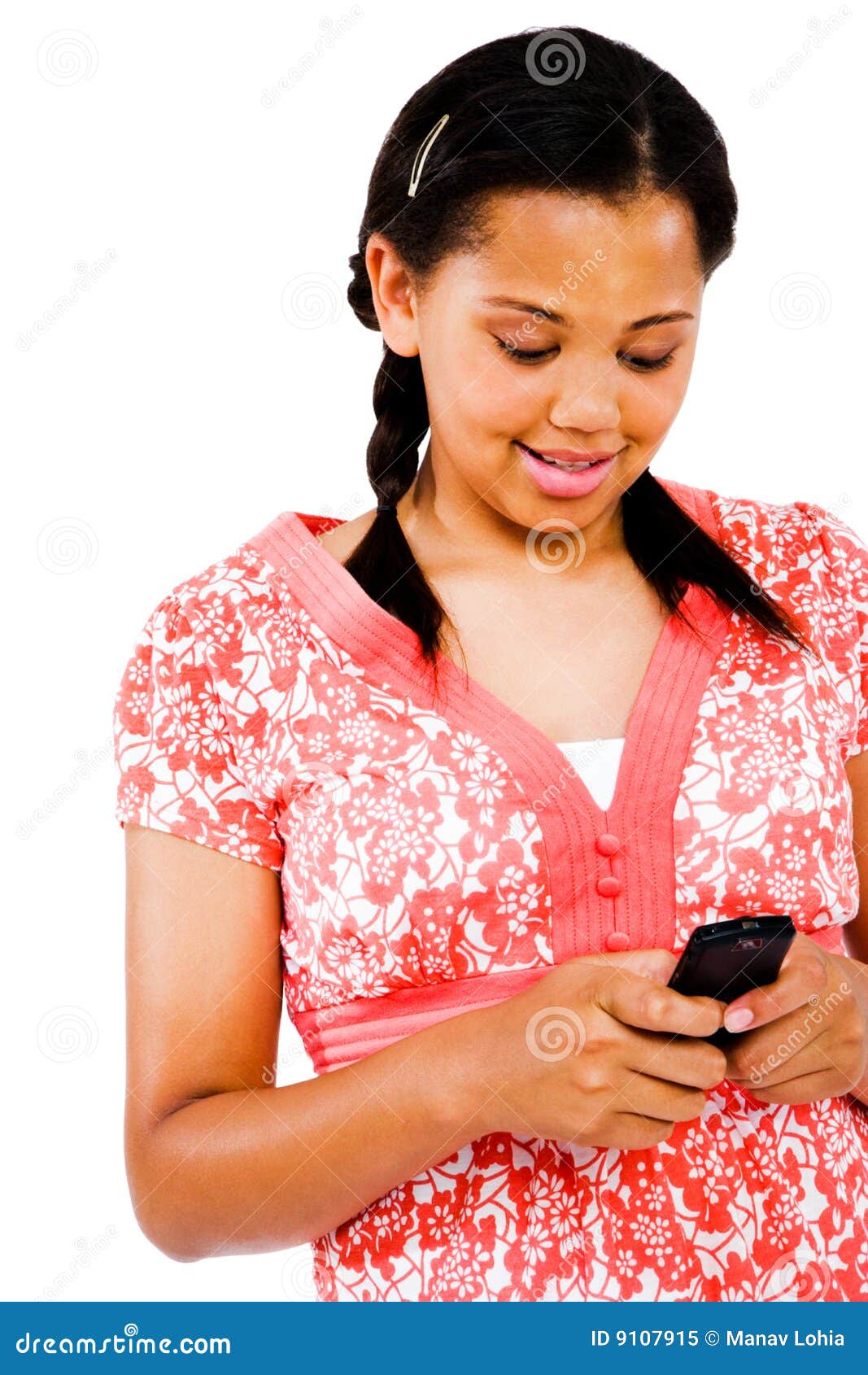 Teenage Girl Text Messaging Stock Image - Image of pigtails, mobility ...