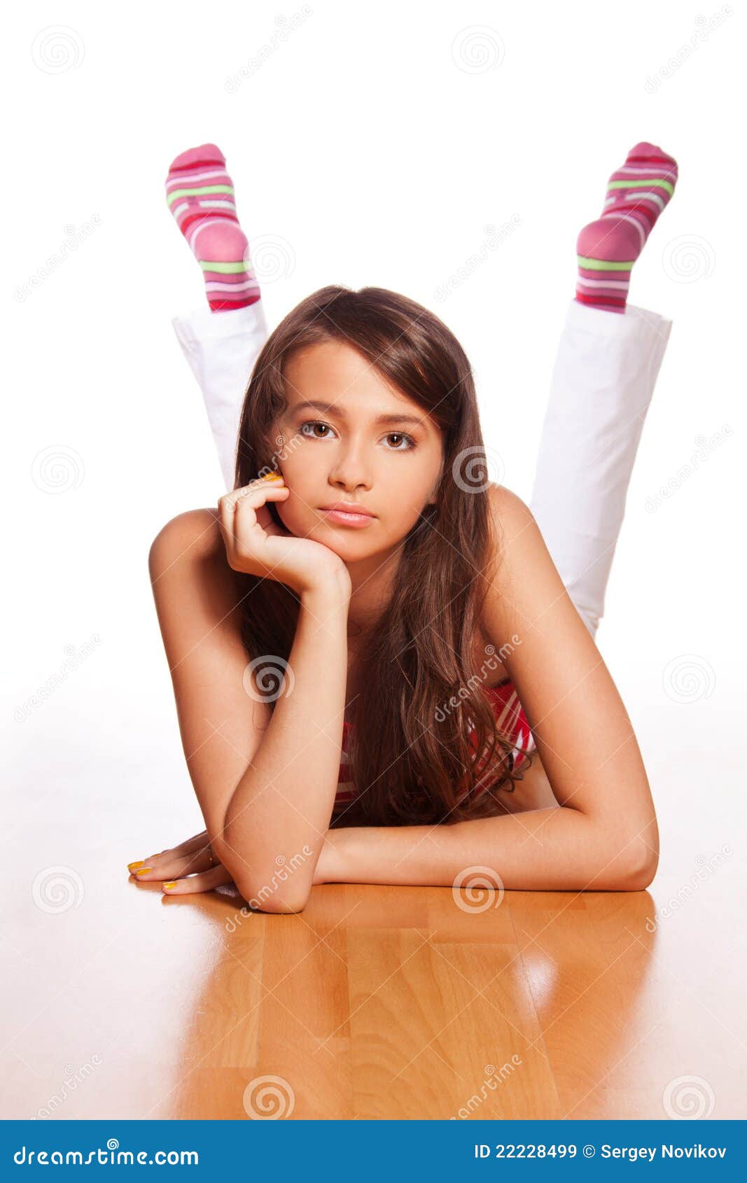 Teenage girl thinking stock image. Image of girl, socks - 22228499