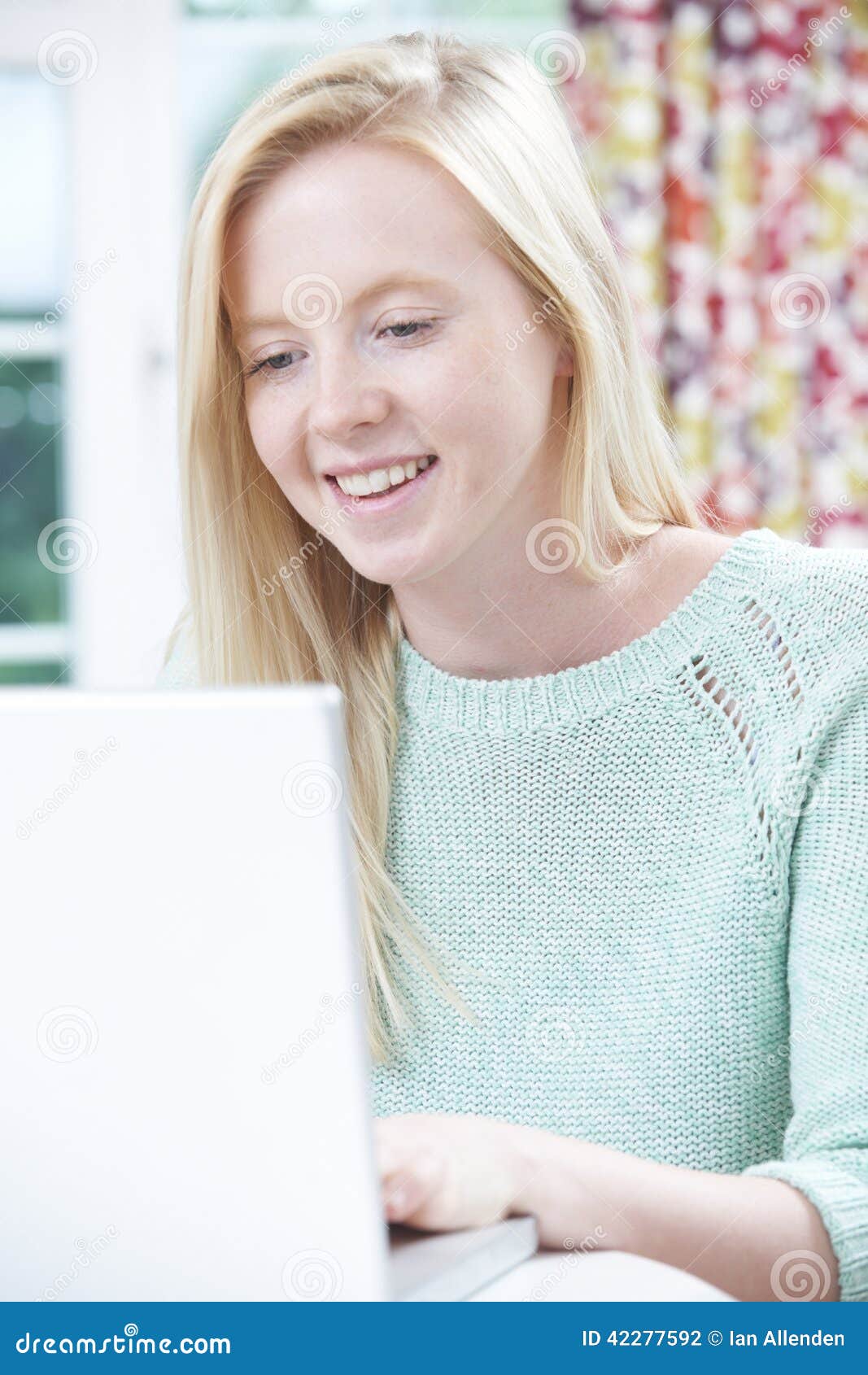 Teenage Girl Using Computer at Home Stock Photo - Image of woman ...