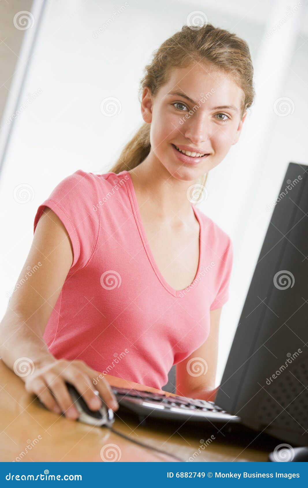 Teenage Girl Using Desktop Computer Stock Image - Image of internet ...