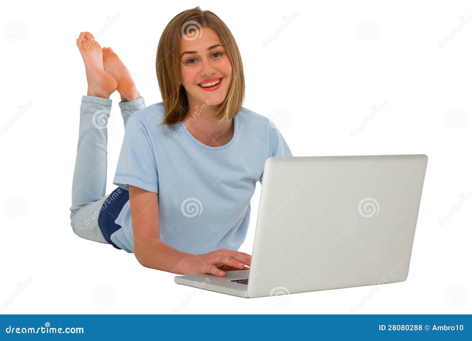 Teenage girl using laptop stock photo. Image of adolescence - 28080288