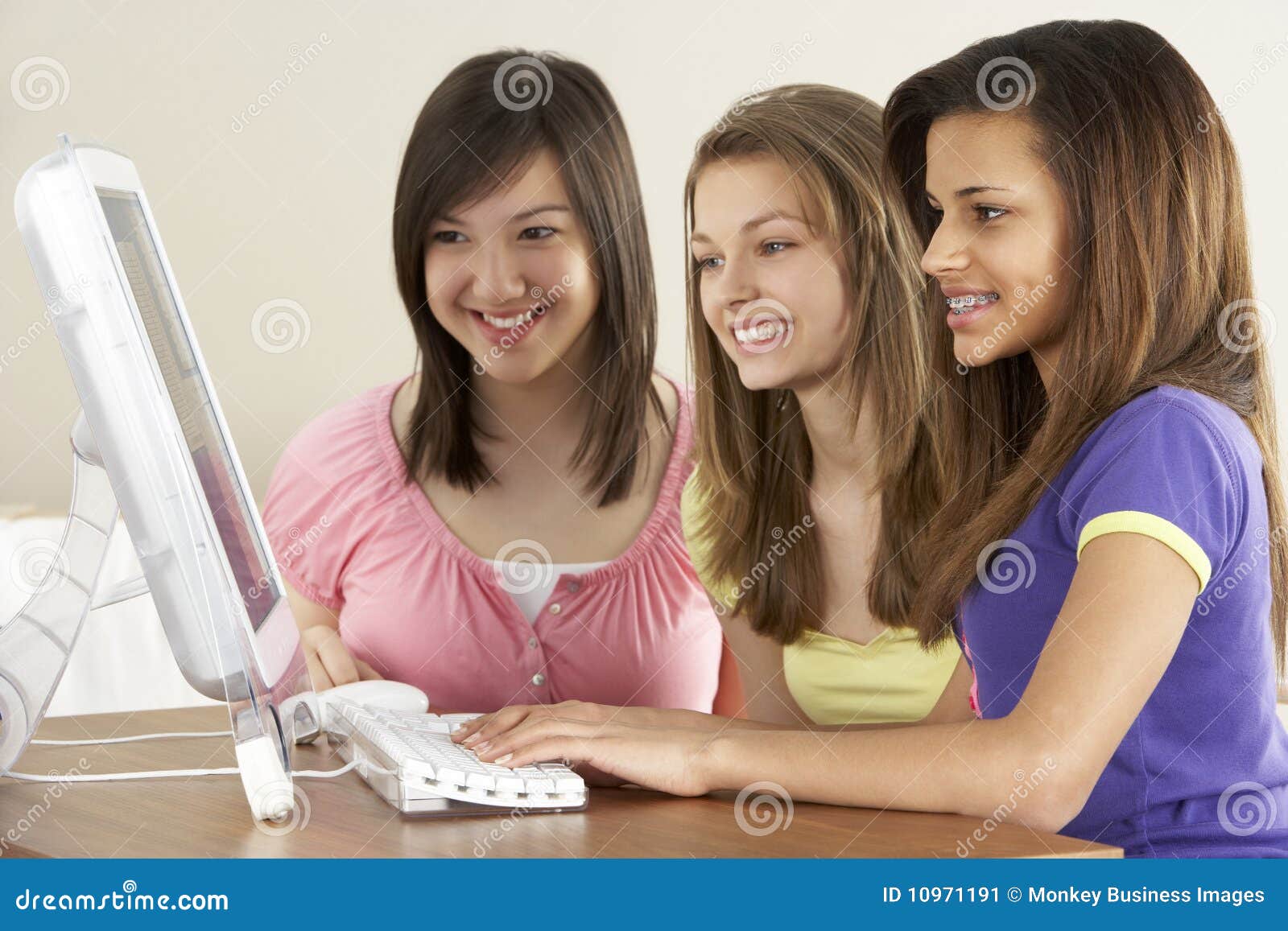 Teenage Girlfriends on Computer at Home Stock Image - Image of teenage ...
