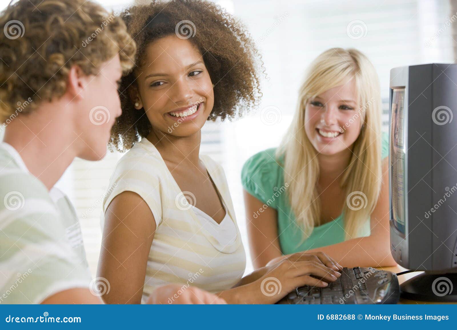 Teenage Girls Using Desktop Computer Stock Photo - Image of color ...