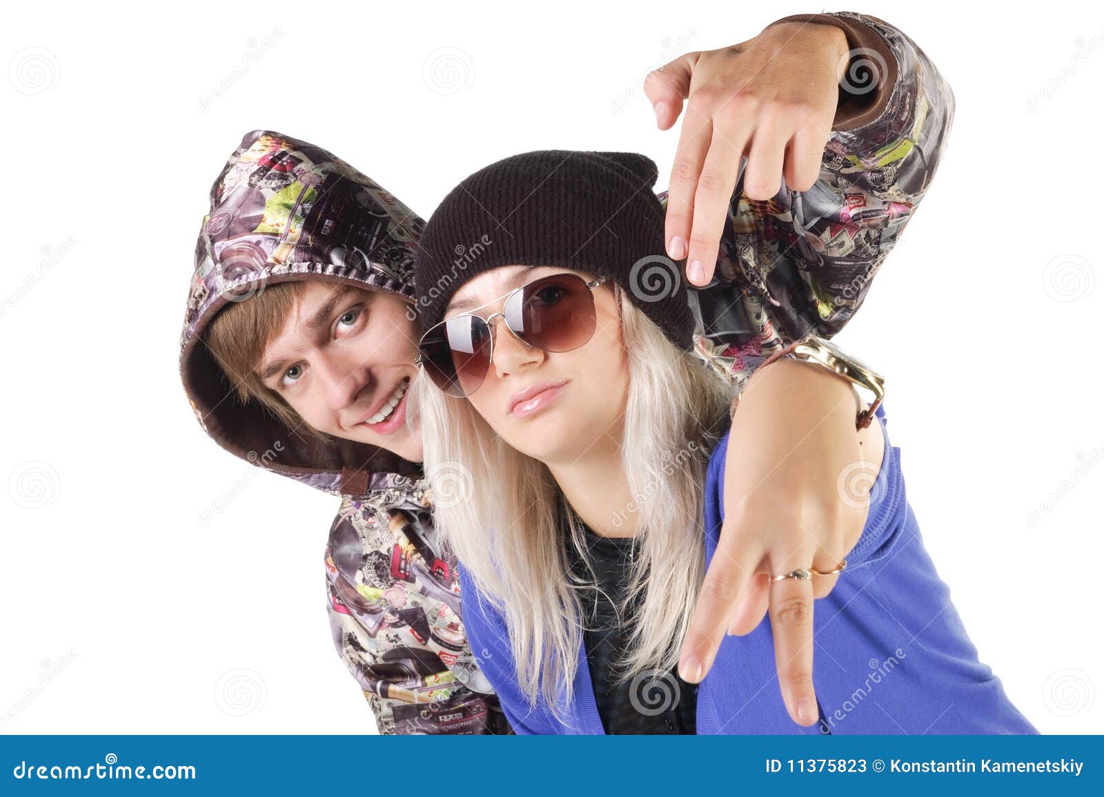 Teenage Smiling Rap Couple. Stock Image - Image of portrait, jacket ...