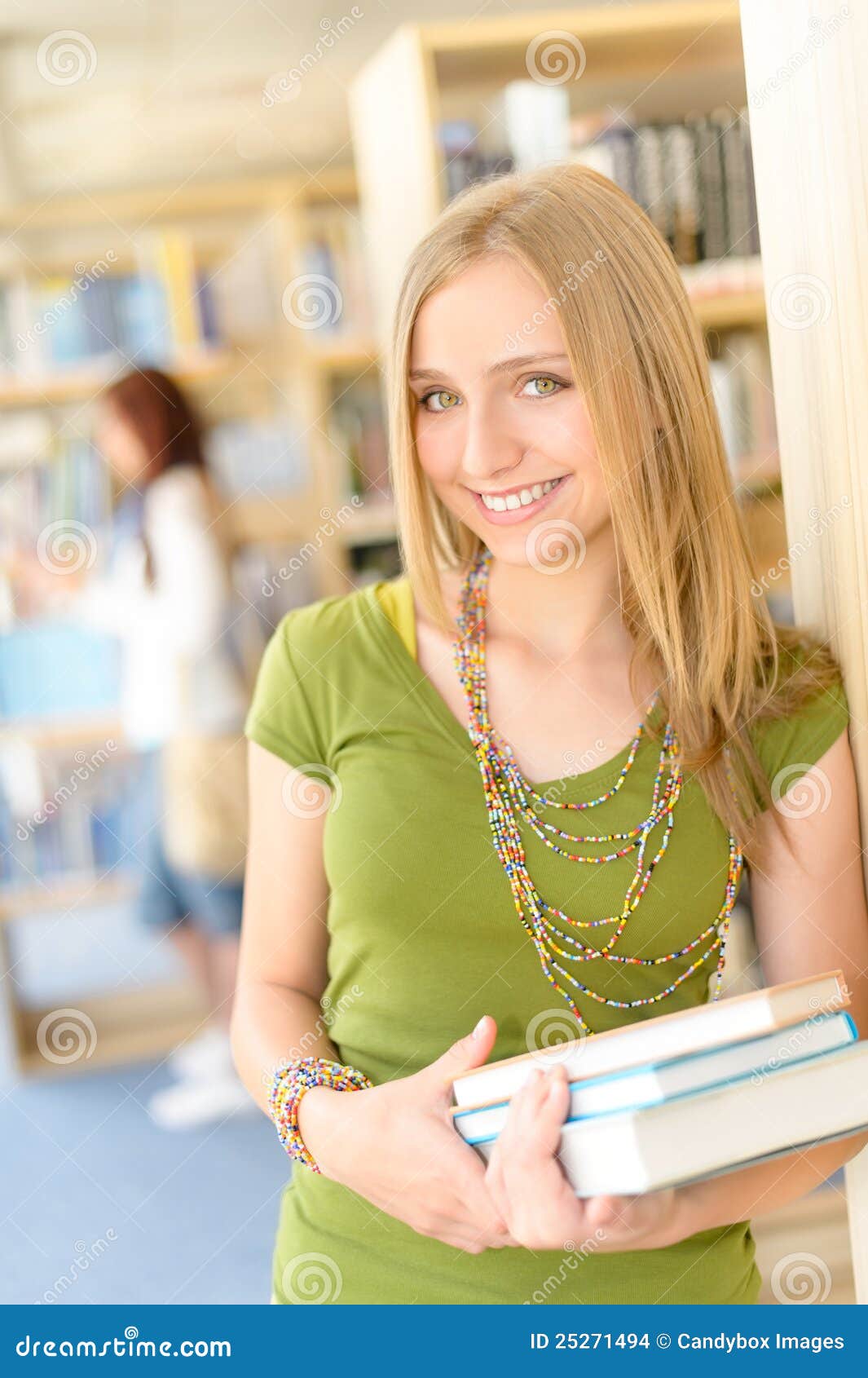 Teenage Student with Book at High School Library Stock Photo - Image of ...