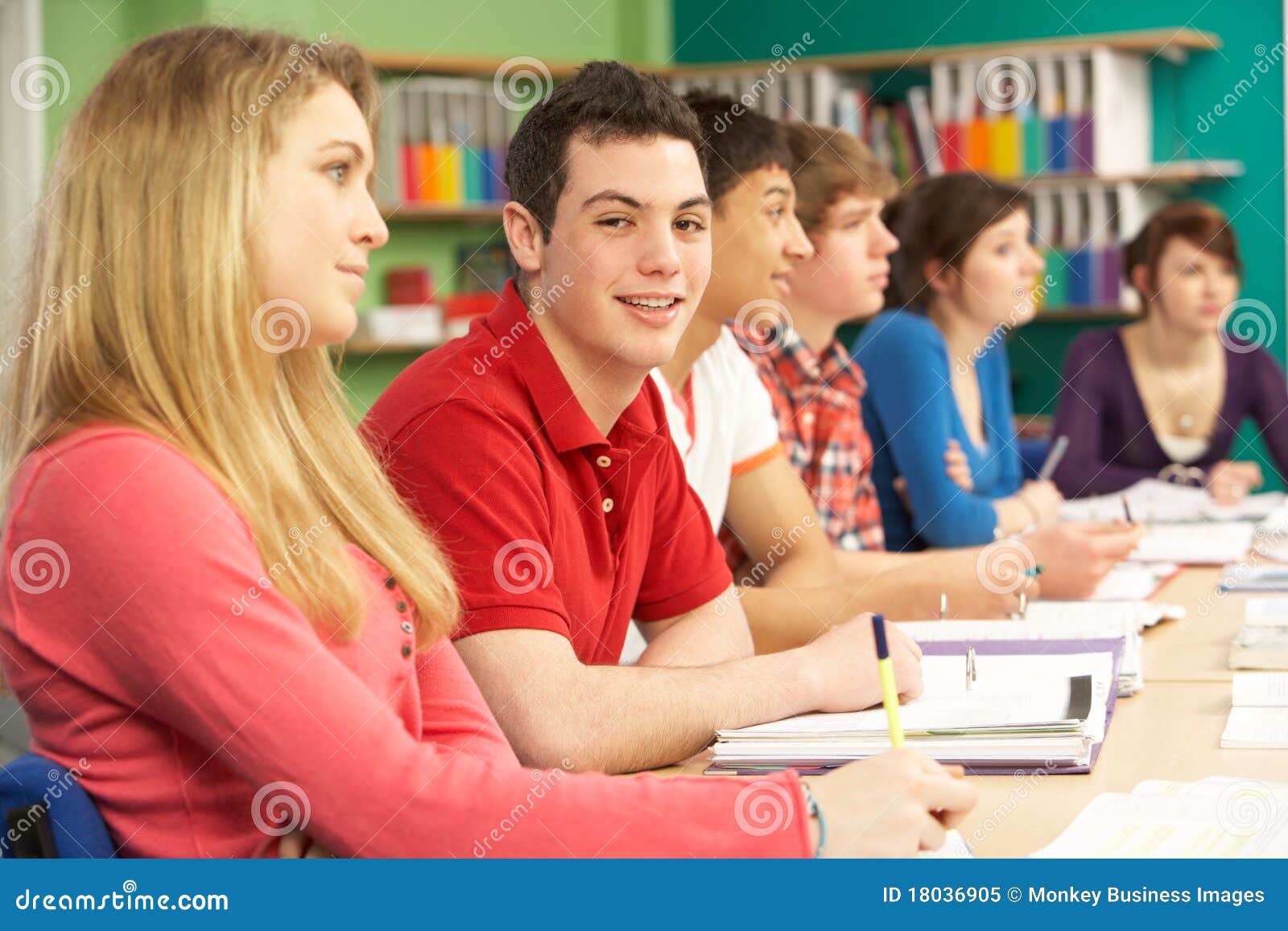 Teenage Students Studying in Classroom Stock Image - Image of ...