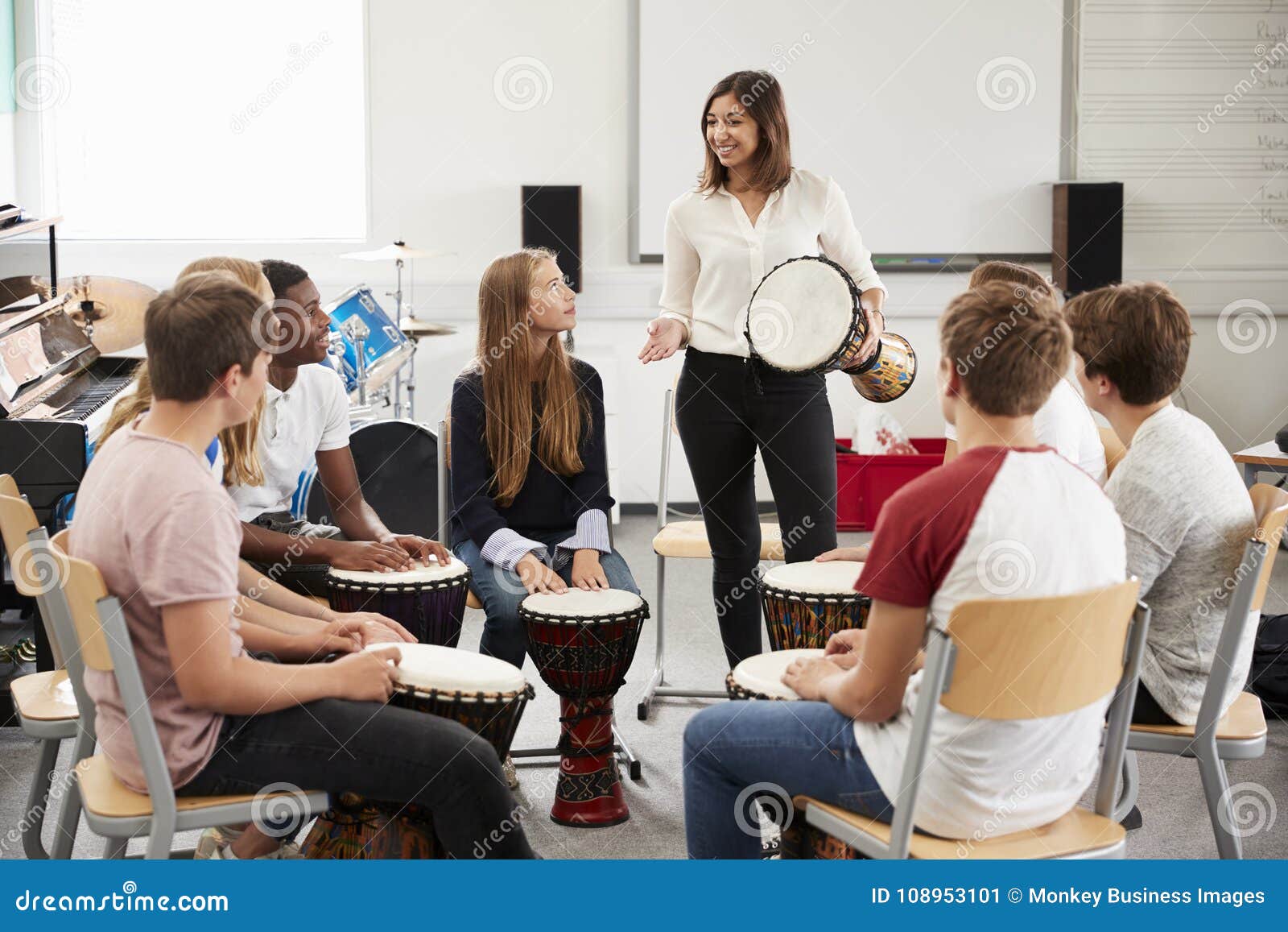 Teenage Students Studying Percussion in Music Class Stock Image - Image ...
