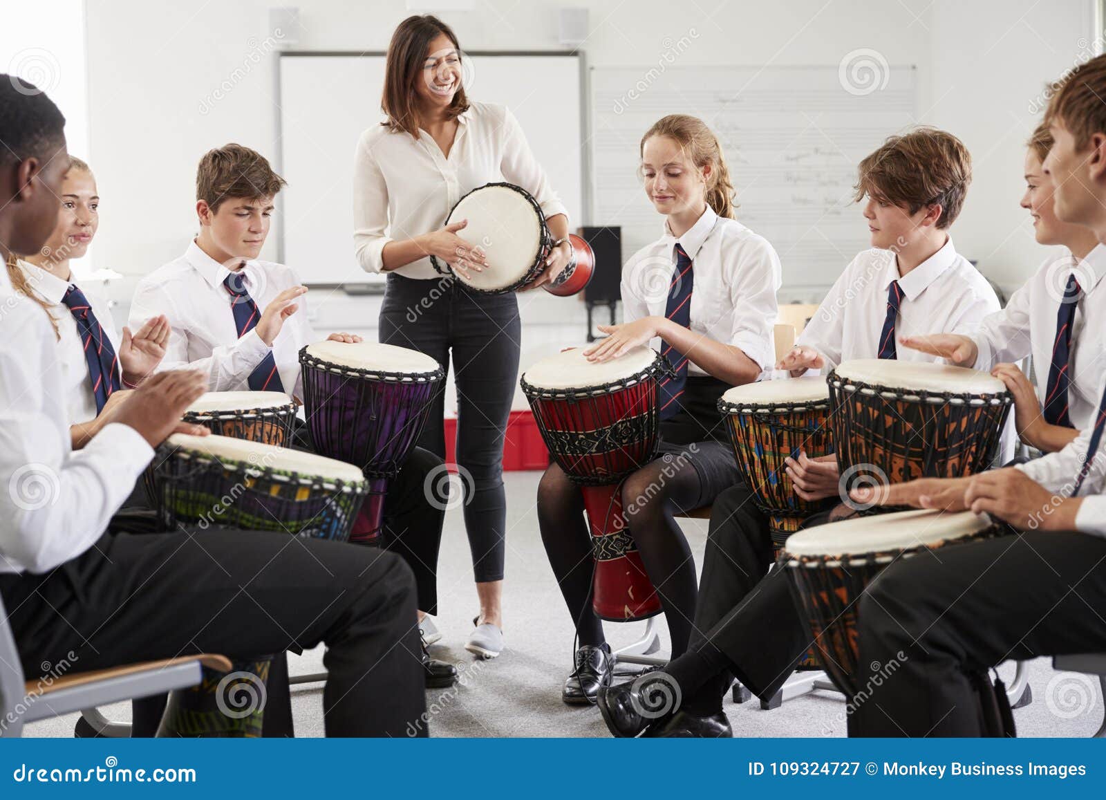 Teenage Students Studying Percussion in Music Class Stock Image - Image ...