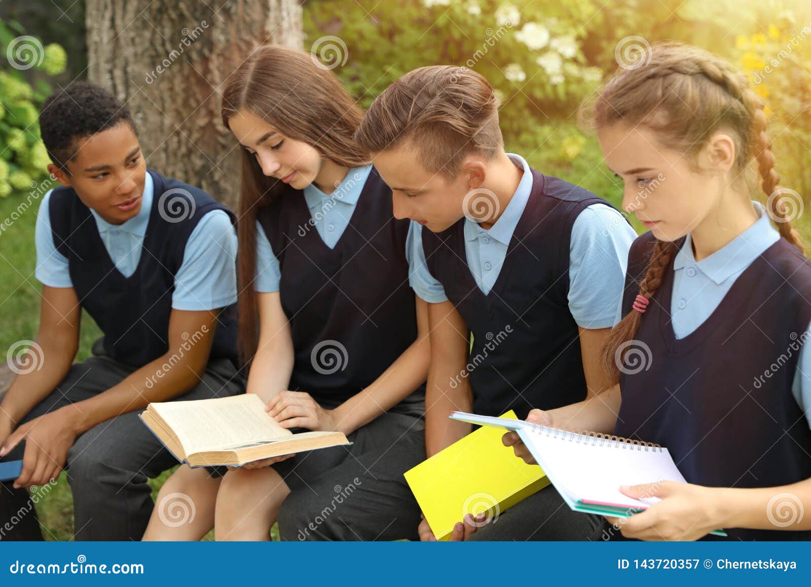 Teenage Students in Stylish School Uniform Stock Image - Image of bench ...