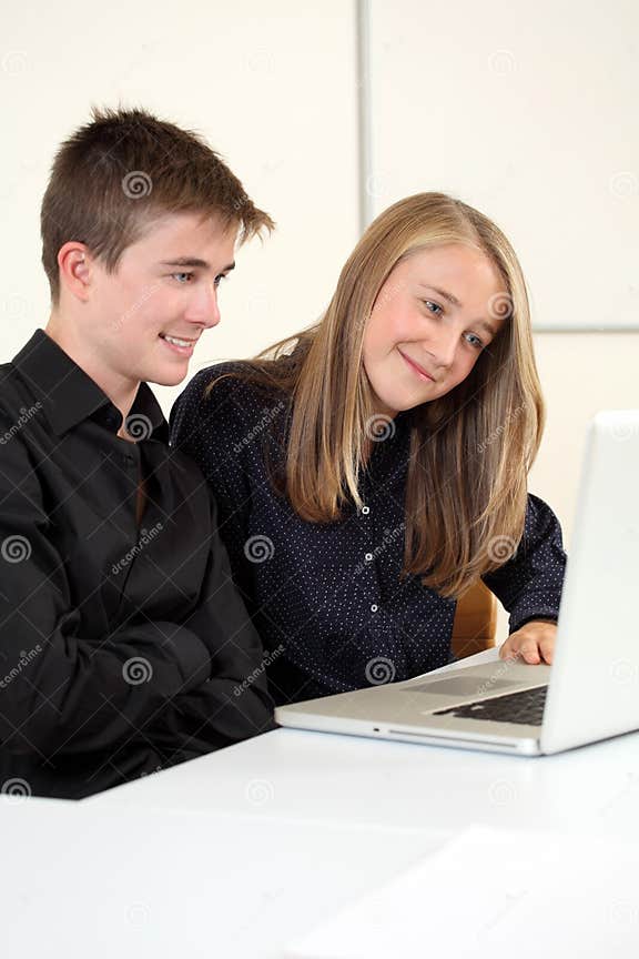Teenage Students Working on Computer Stock Image - Image of expression ...
