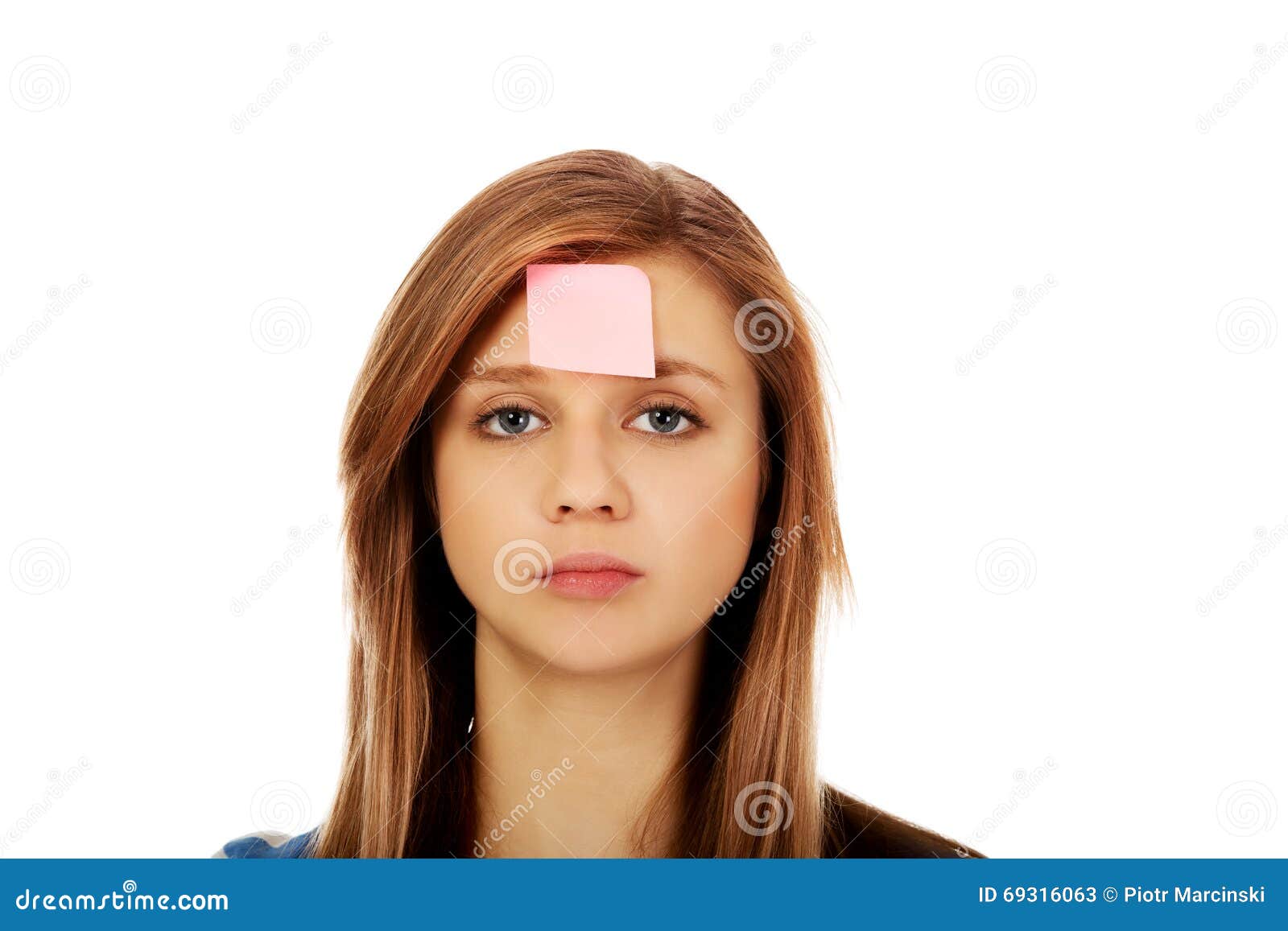 Teenage Woman with Sticky Notes on Forehead Stock Image - Image of ...