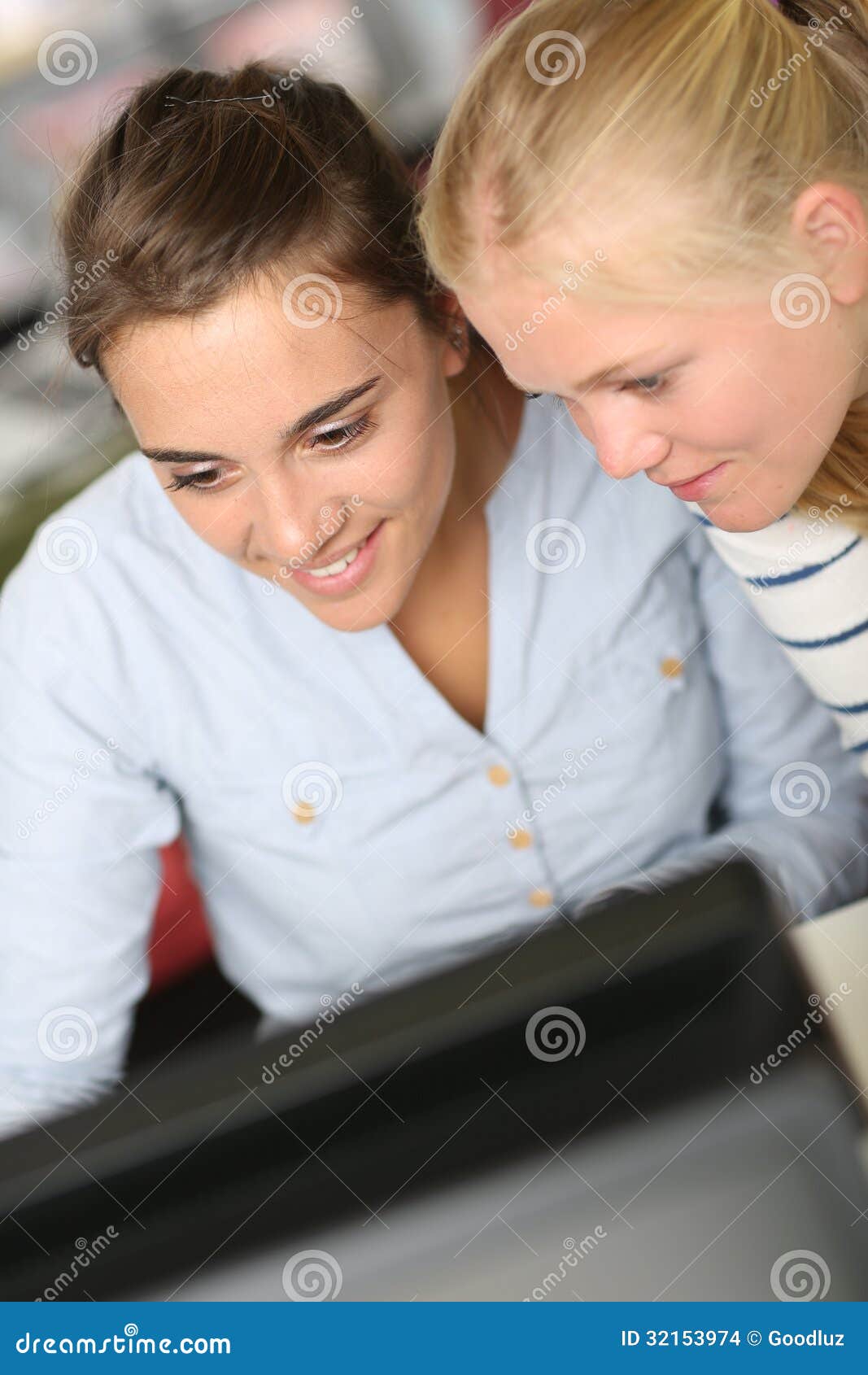 Teenaged girls at school stock photo. Image of computer - 32153974