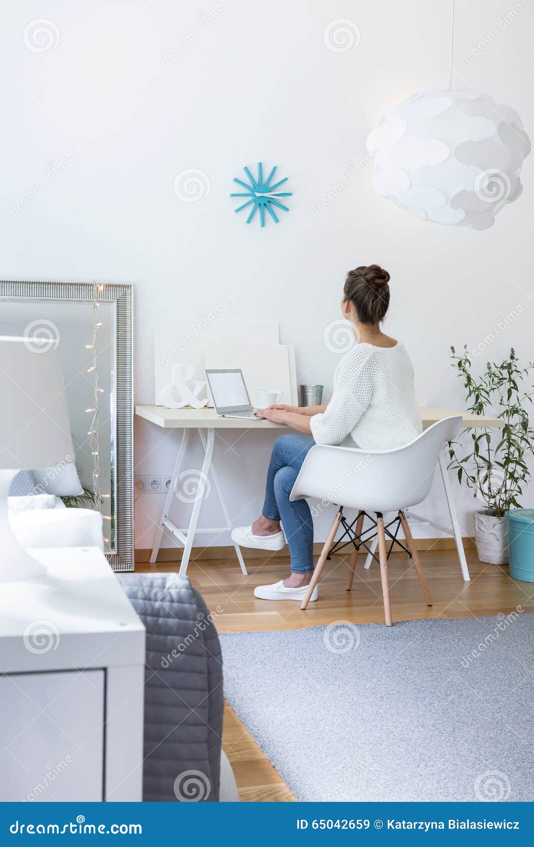 Teenager in Beautiful White Room Stock Image - Image of design ...