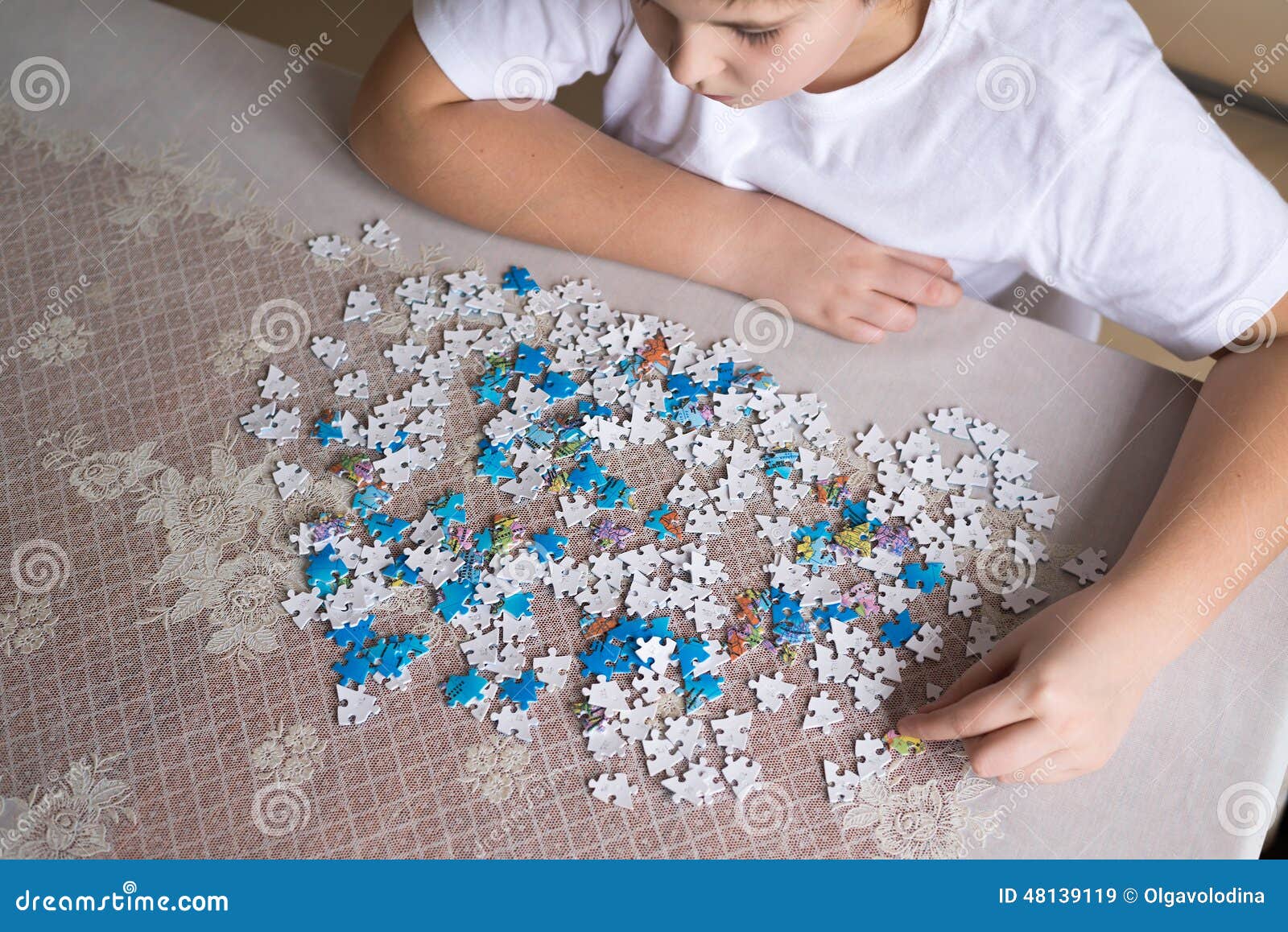 Teenager Boy Collects Puzzles at Table Stock Image - Image of activity ...