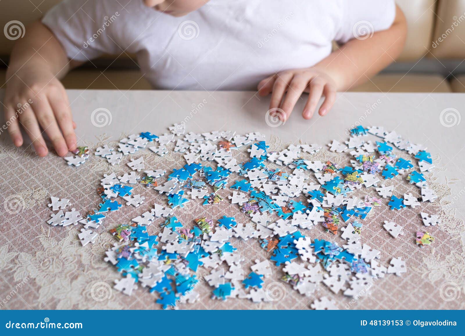 Teenager Boy Collects Puzzles at Table Stock Image - Image of puzzle ...